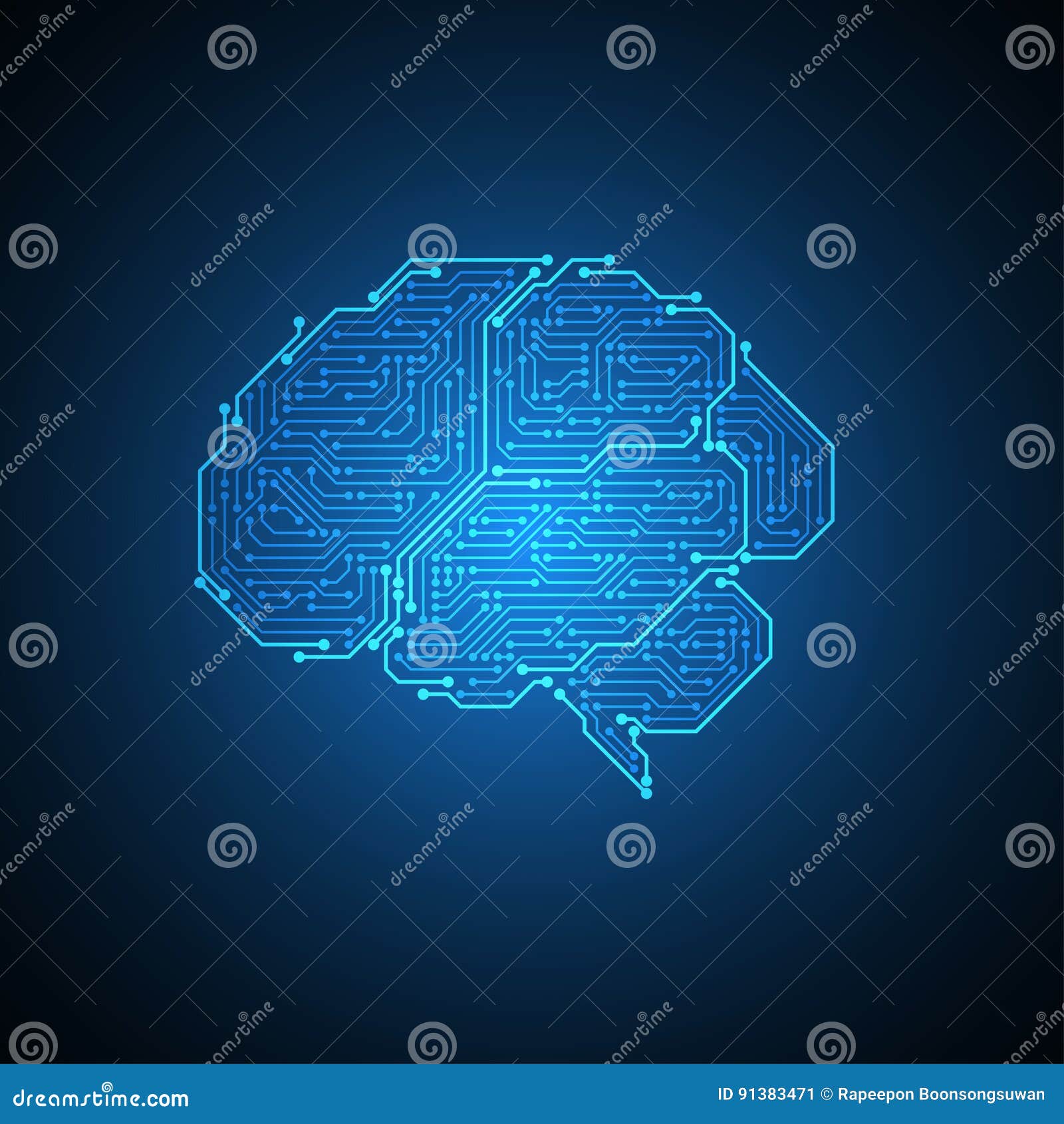 Electronic brain. stock vector. Illustration of design - 91383471