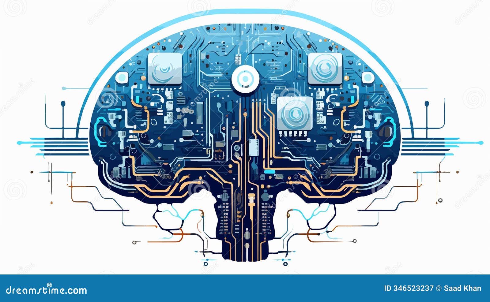 Electronic Brain Vector Drawing Cartoon Vector Stock Vector ...