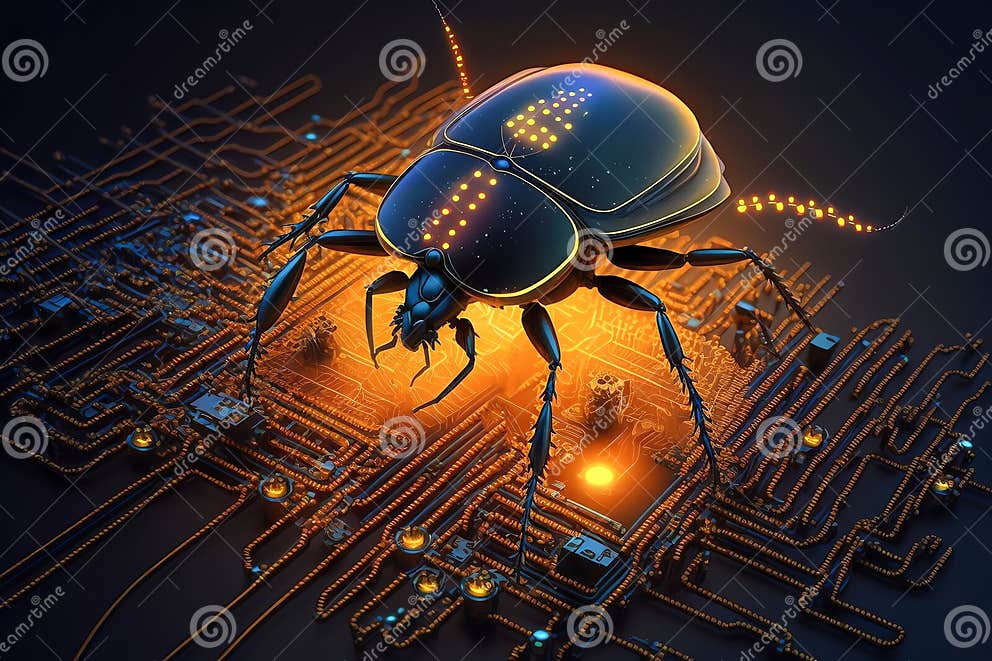 Electronic Bug on Circuit. Computer Virus Concept. Spy Bug. Stock Illustration - Illustration of ...