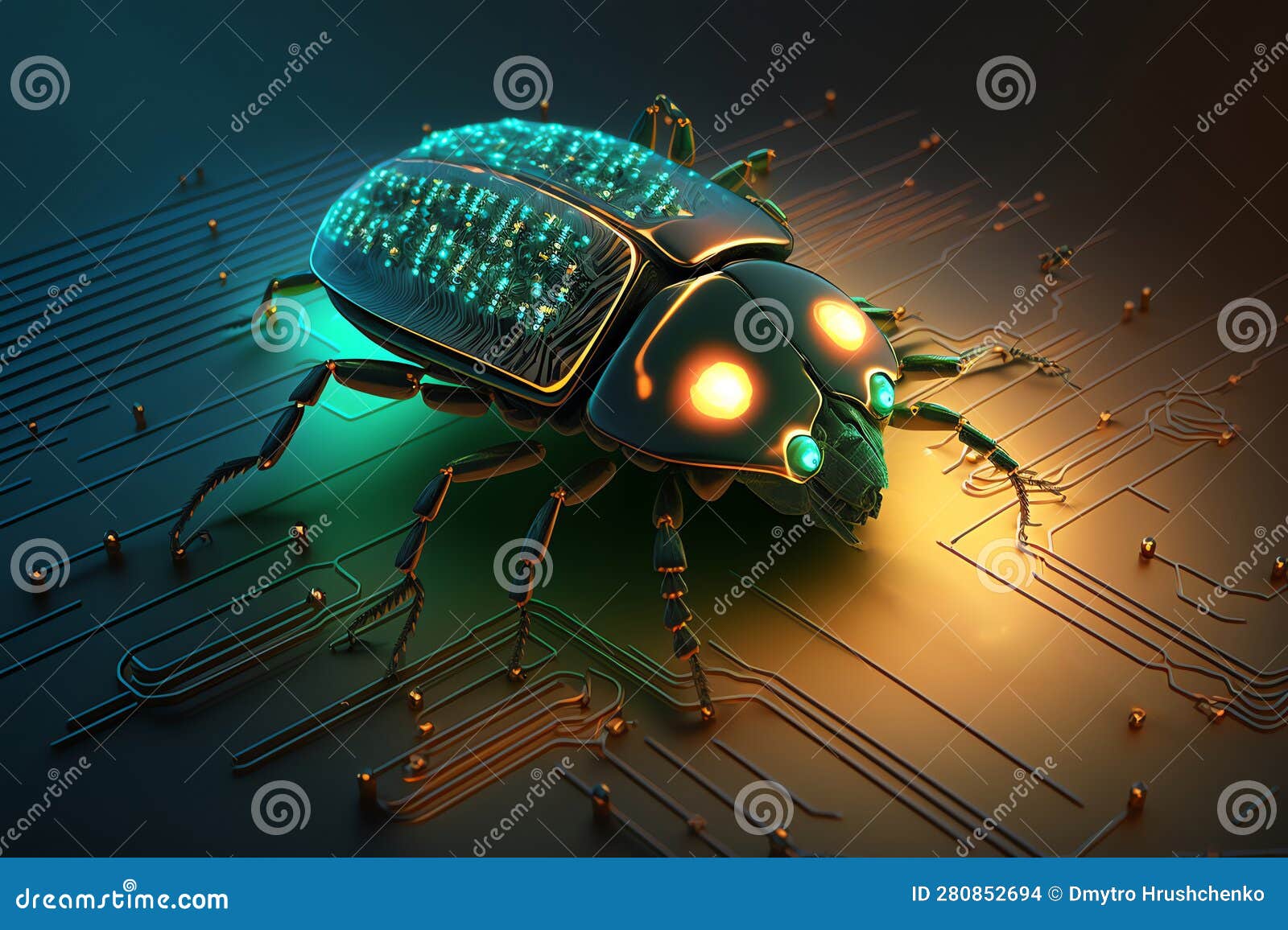 Electronic Bug on Circuit. Computer Virus Concept. Spy Bug. Generative AI. Stock Illustration ...