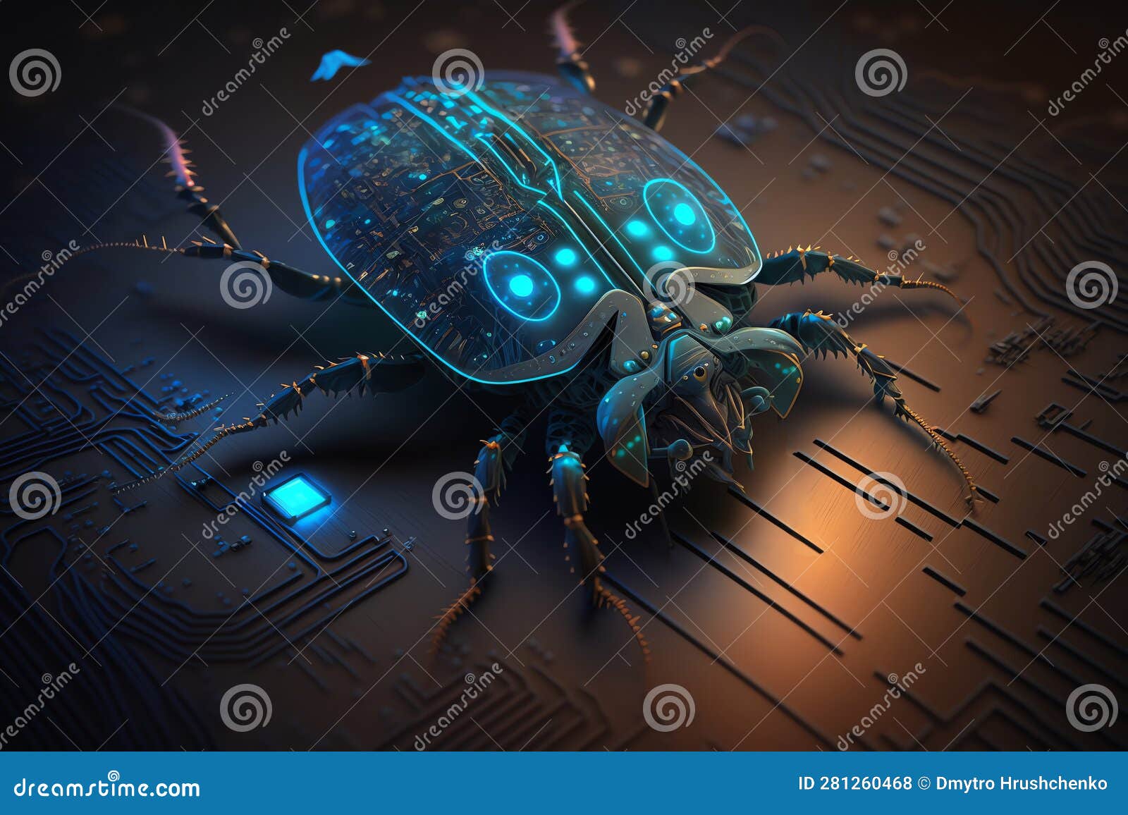 Electronic Bug on Circuit. Computer Virus Concept. Spy Bug. Generative AI. Stock Illustration ...