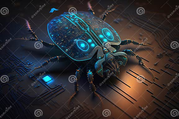 Electronic Bug on Circuit. Computer Virus Concept. Spy Bug. Generative ...