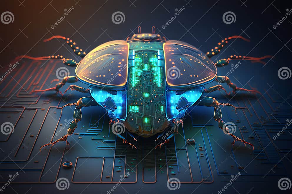 Electronic Bug on Circuit. Computer Virus Concept. Spy Bug. Generative ...
