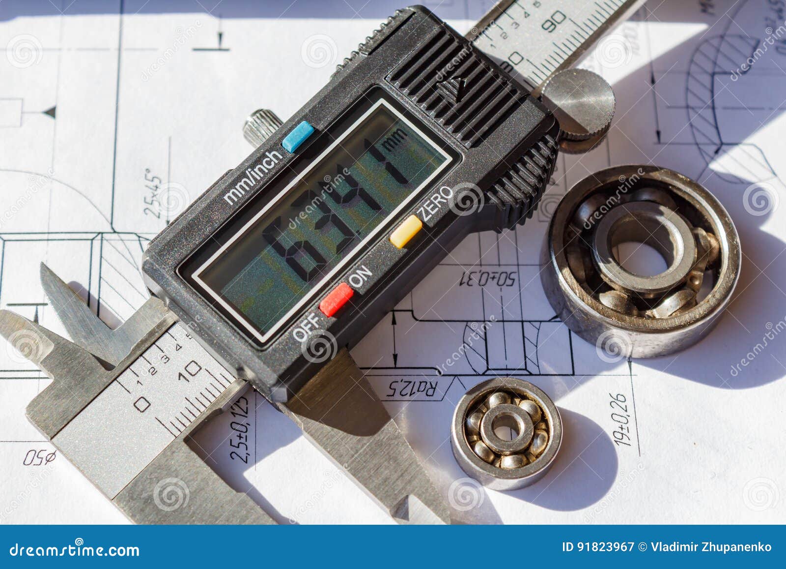 Electronic Caliper and Used Ball Bearings Closeup Stock Image - Image ...