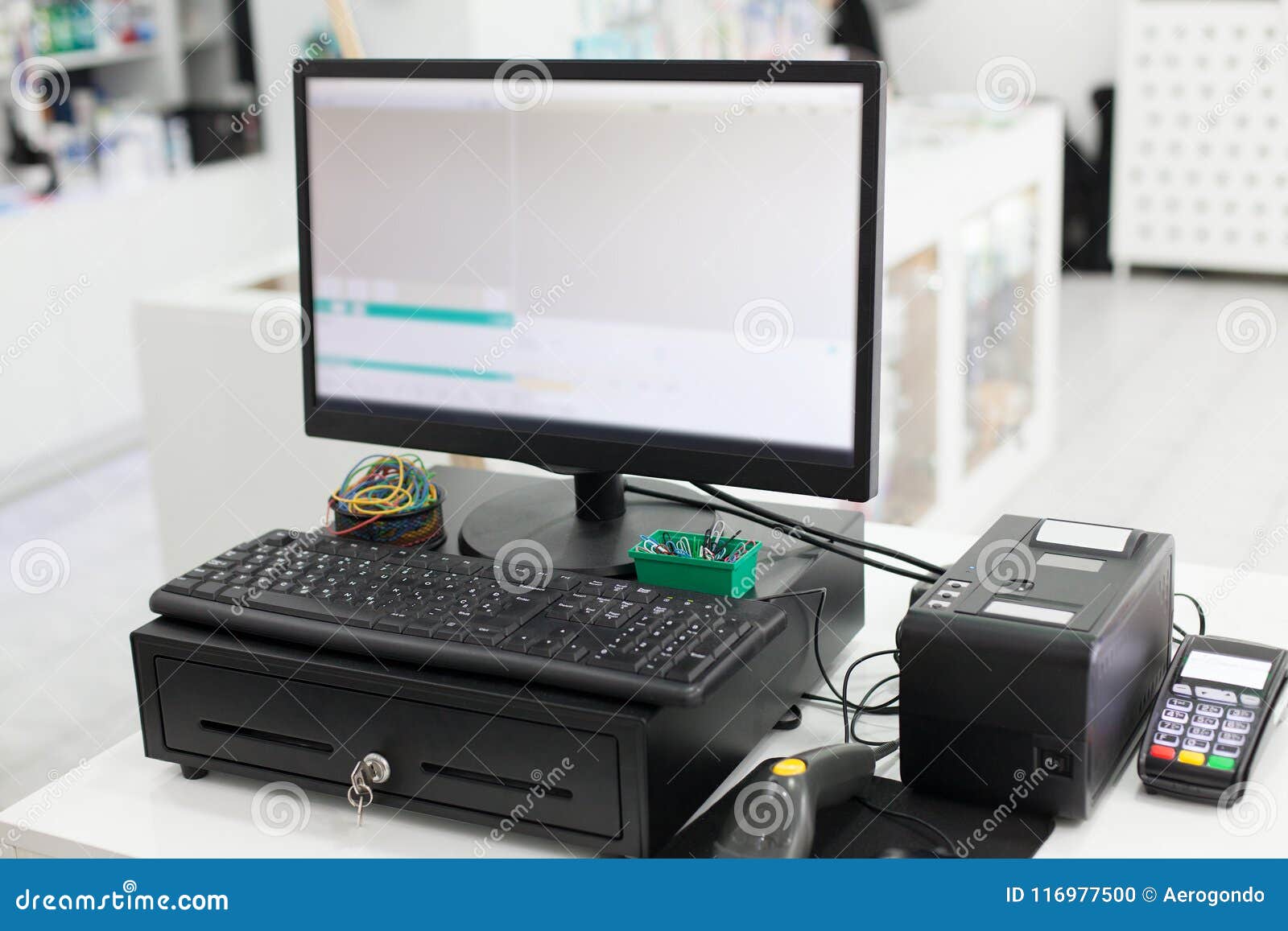 Real Electronic Cashier at Store Stock Photo - Image of device, cash ...