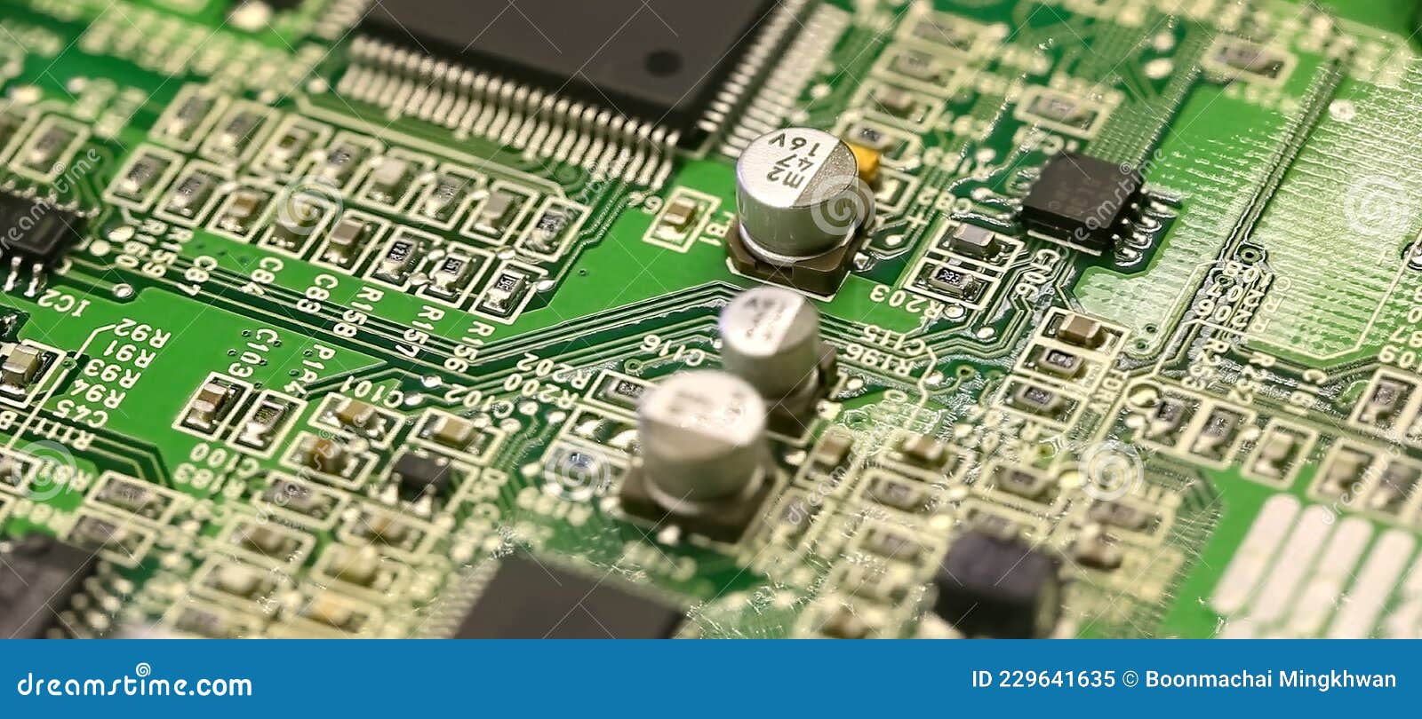 Semi-conductor, Electronic and Chip Located on the Green Motherboard of ...