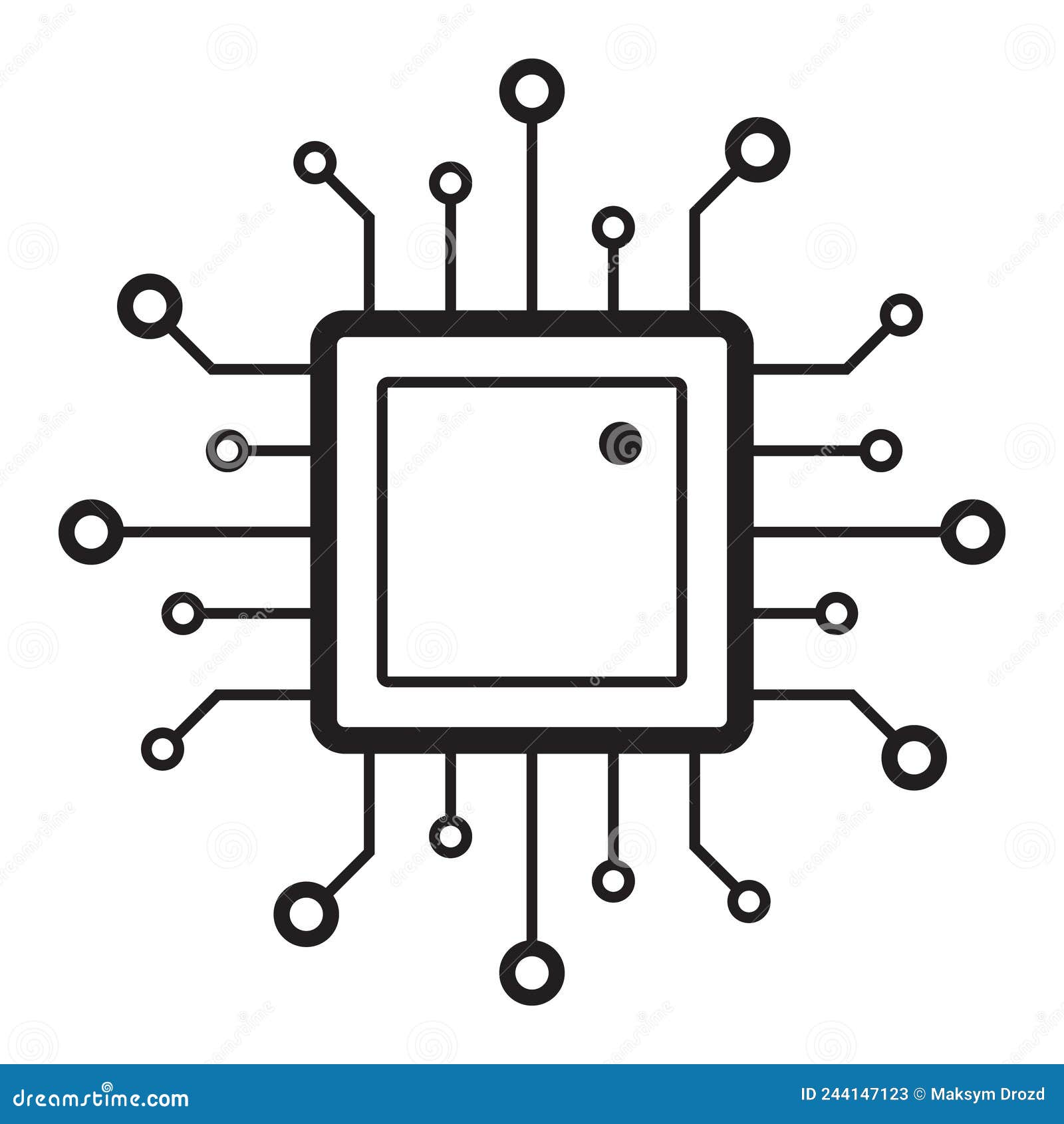 CPU Microprocessor Illustration. Black Icon On White Popart Splash At ...