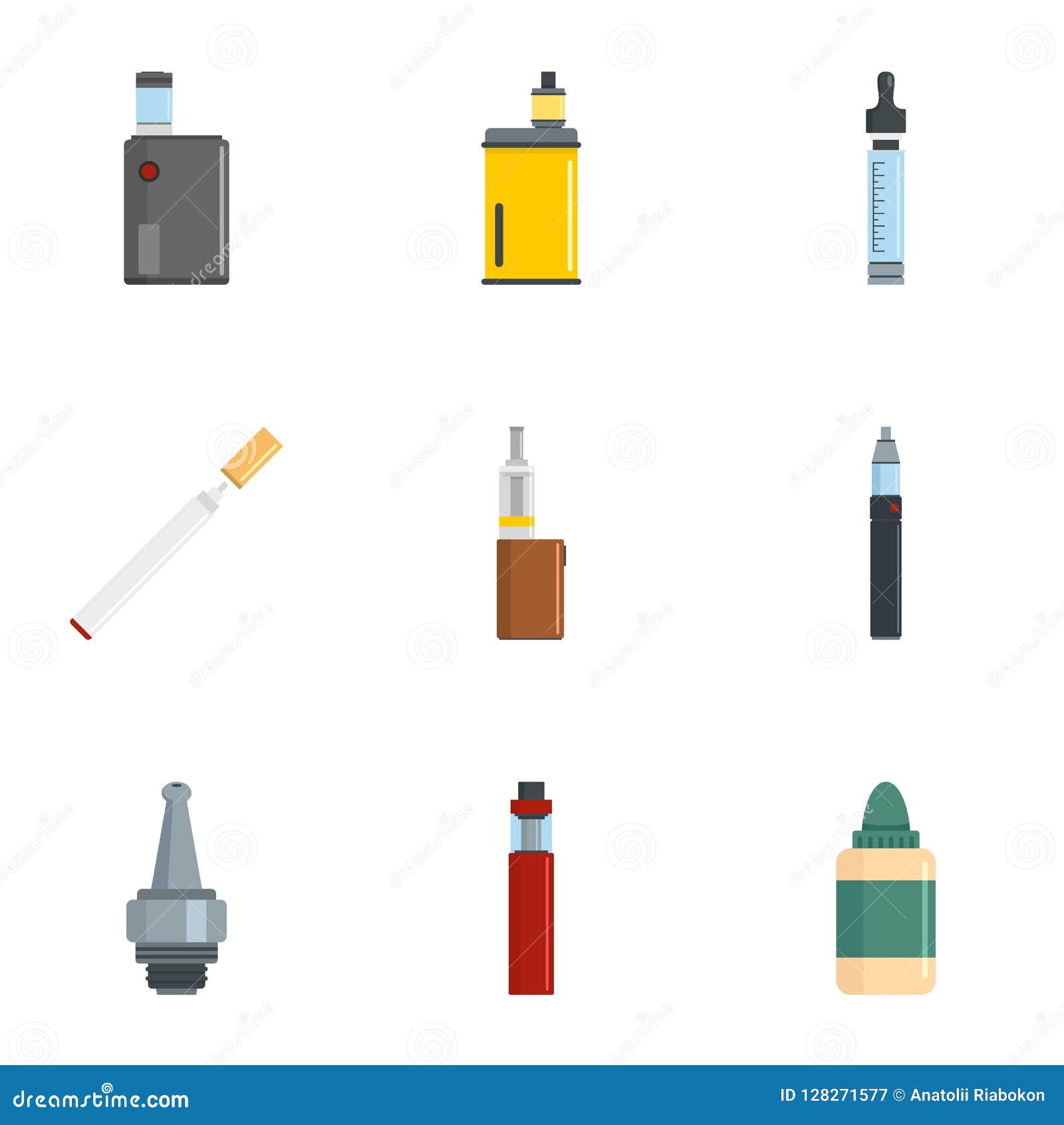 Electronic Cigarette Icon Set, Flat Style Stock Vector - Illustration ...