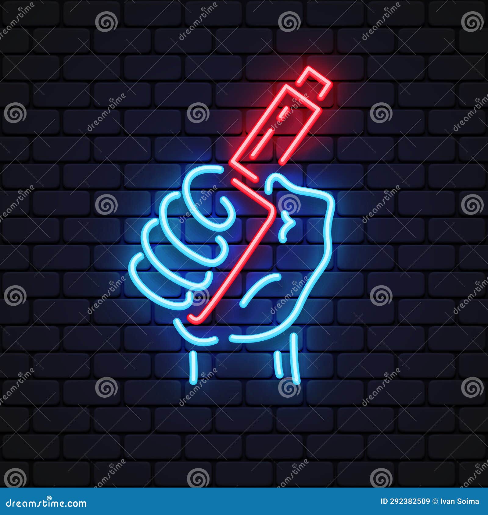 Electronic Cigarette Neon Sign. Hand Holding Vape Device Stock Vector ...