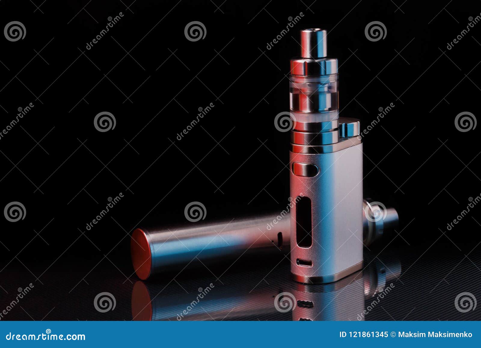 Electronic Cigarette or Vaping Device on Black Background. Toned Light ...
