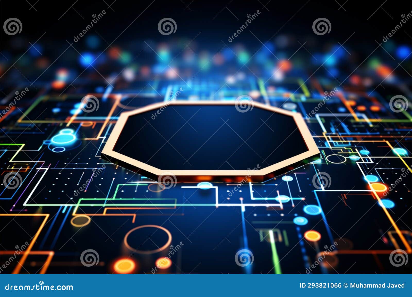 Electronic Circuit Adorned with HUD Hexagon and Circle Design Elements ...