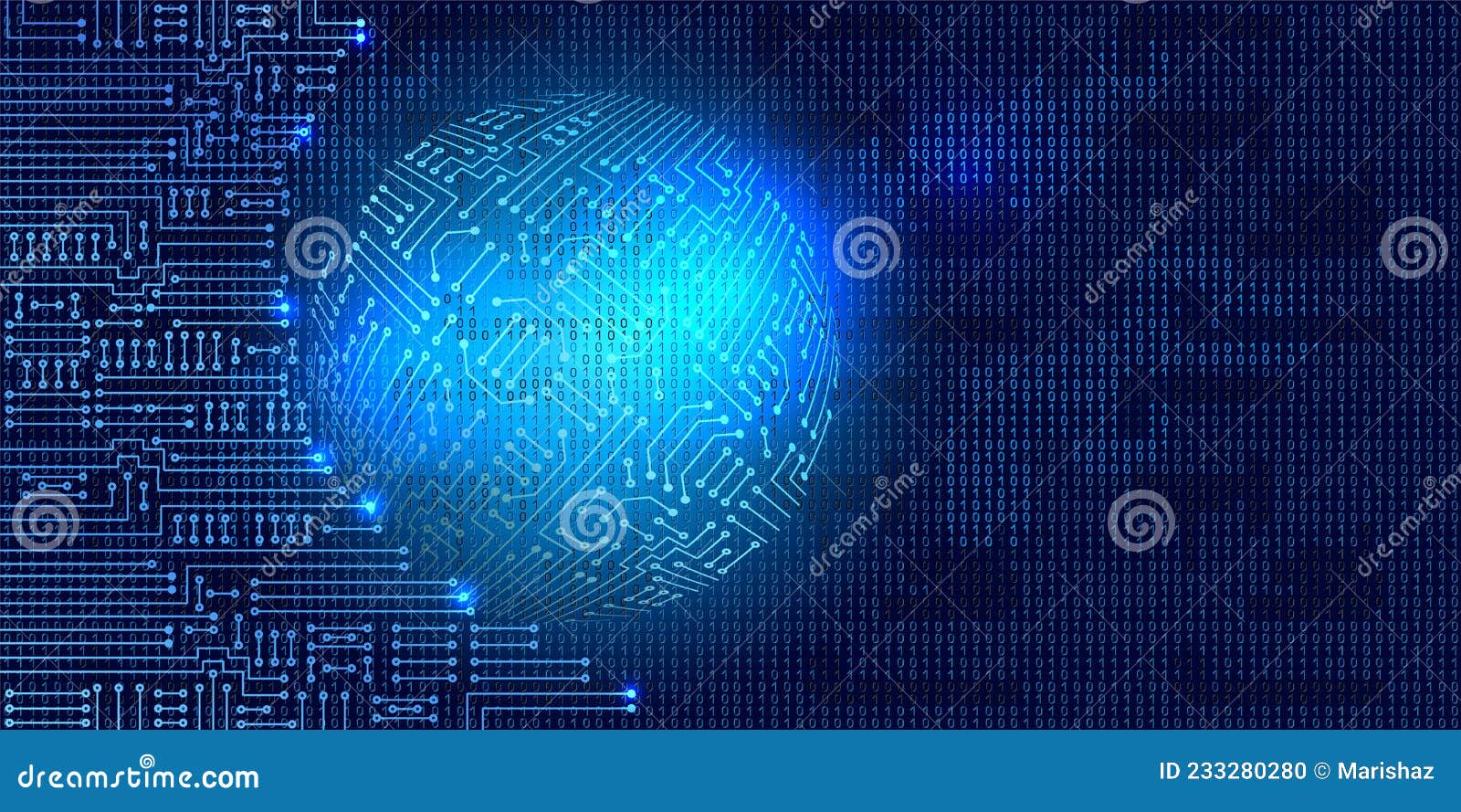 Electronic Circuit with Binary Code and Sphere Stock Vector - Illustration of chip, glow: 233280280