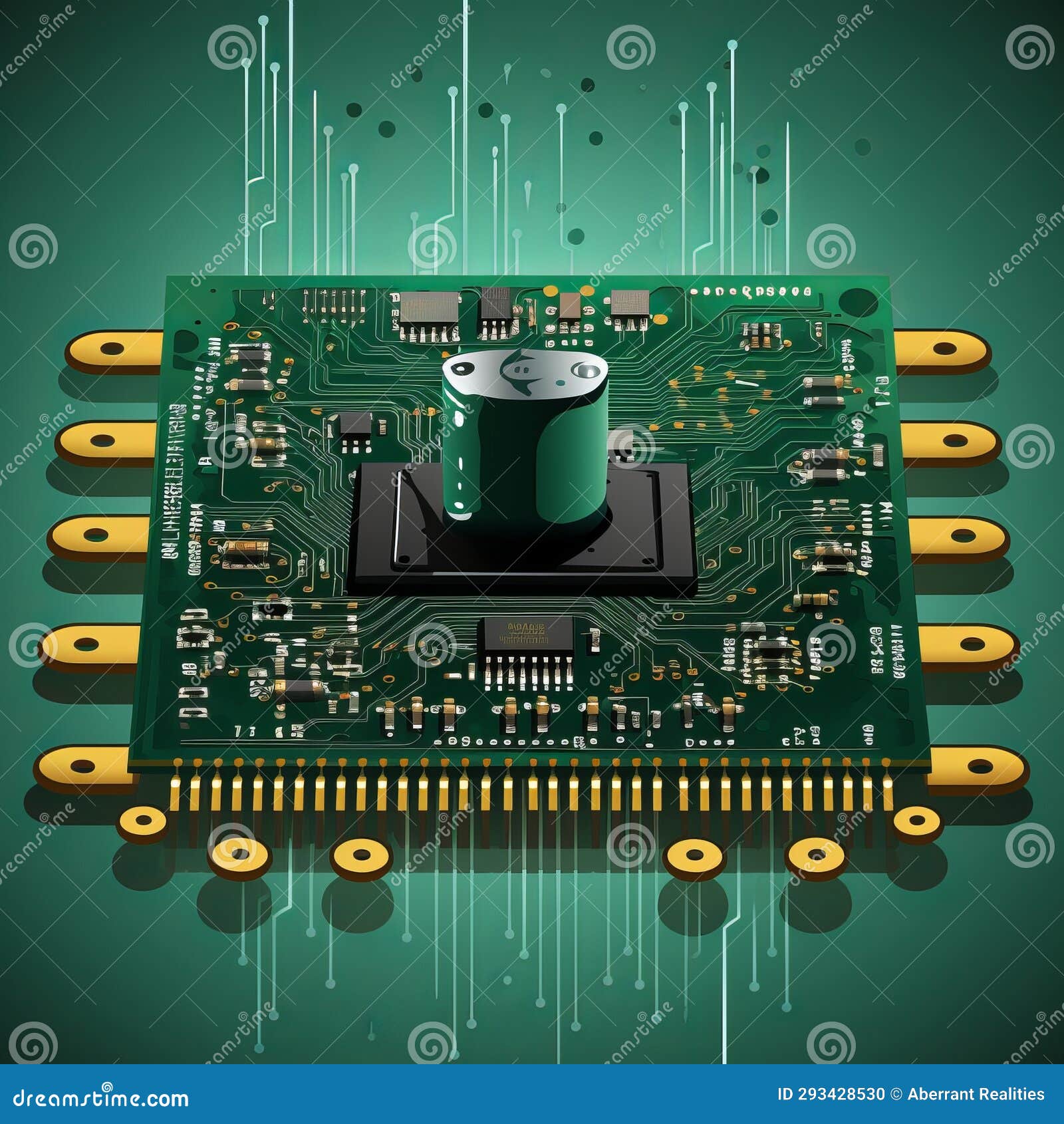 An Electronic Circuit Board with a Battery on it Stock Illustration ...