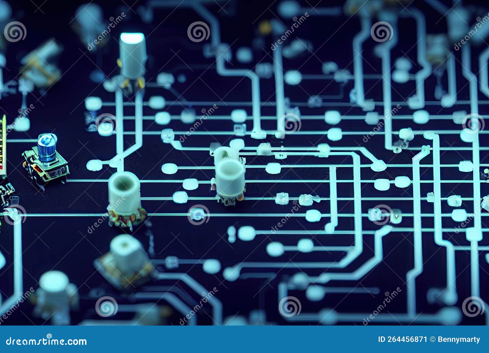 Electronic Circuit Board with Chips and Led Lights Stock Illustration ...