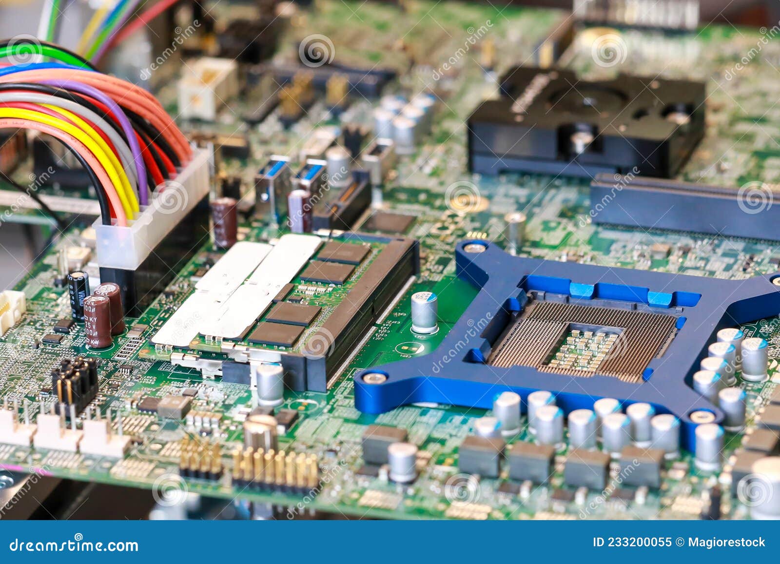 Electronic Circuit Board Chips Processor. Green PCB Component. Stock ...