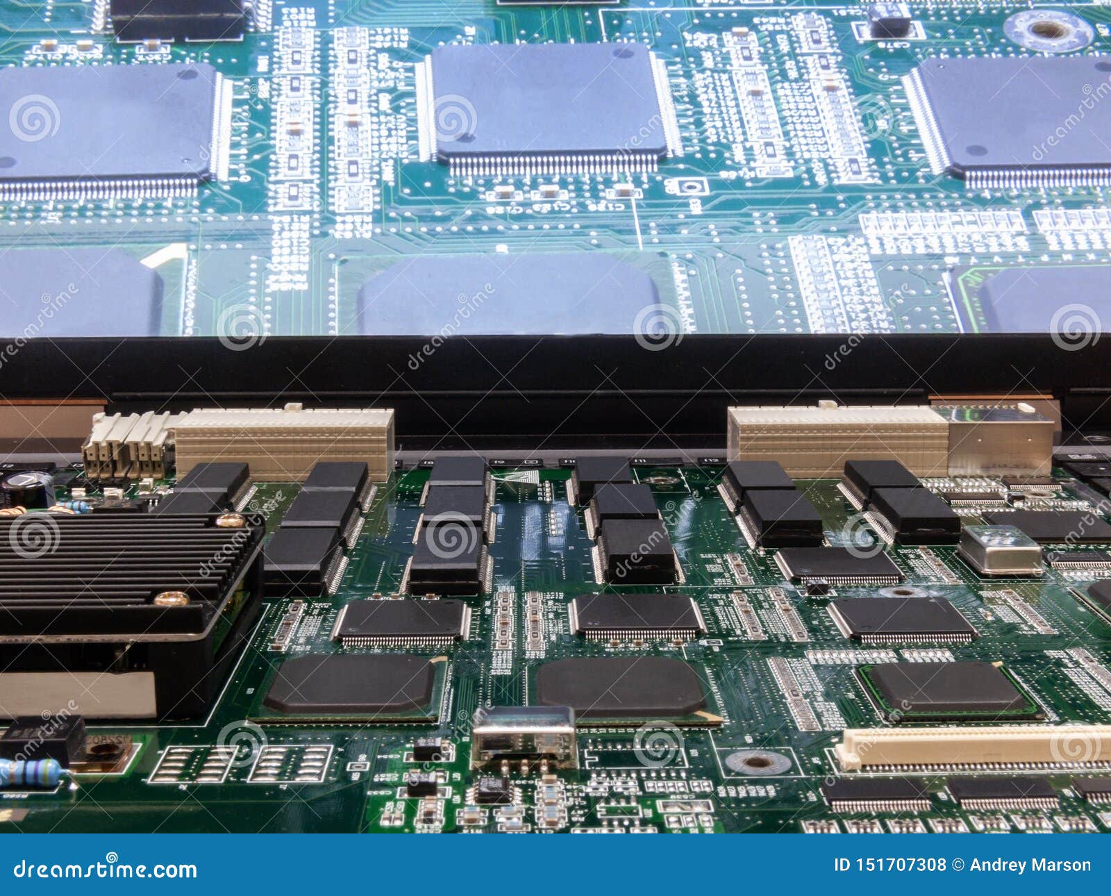 Electronic Circuit Board with Chips and Screen. Close-up Stock Photo ...