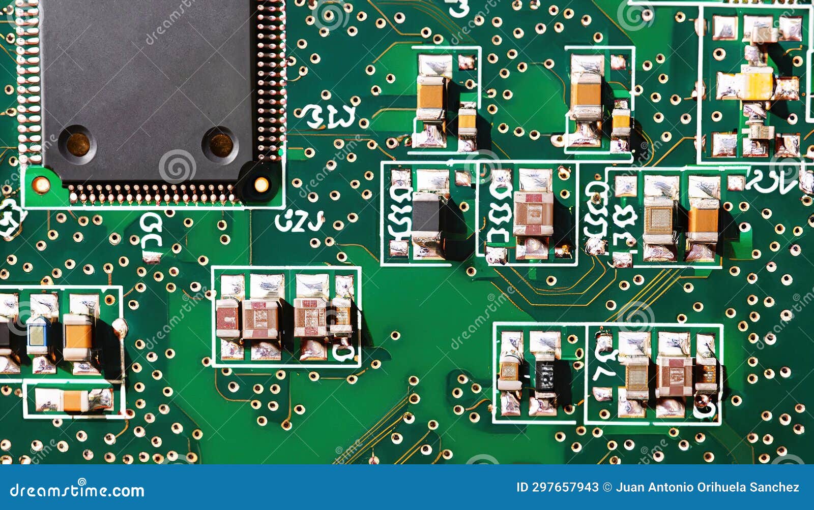 Electronic Circuit Board Close Up, with Electronic Components Such As ...