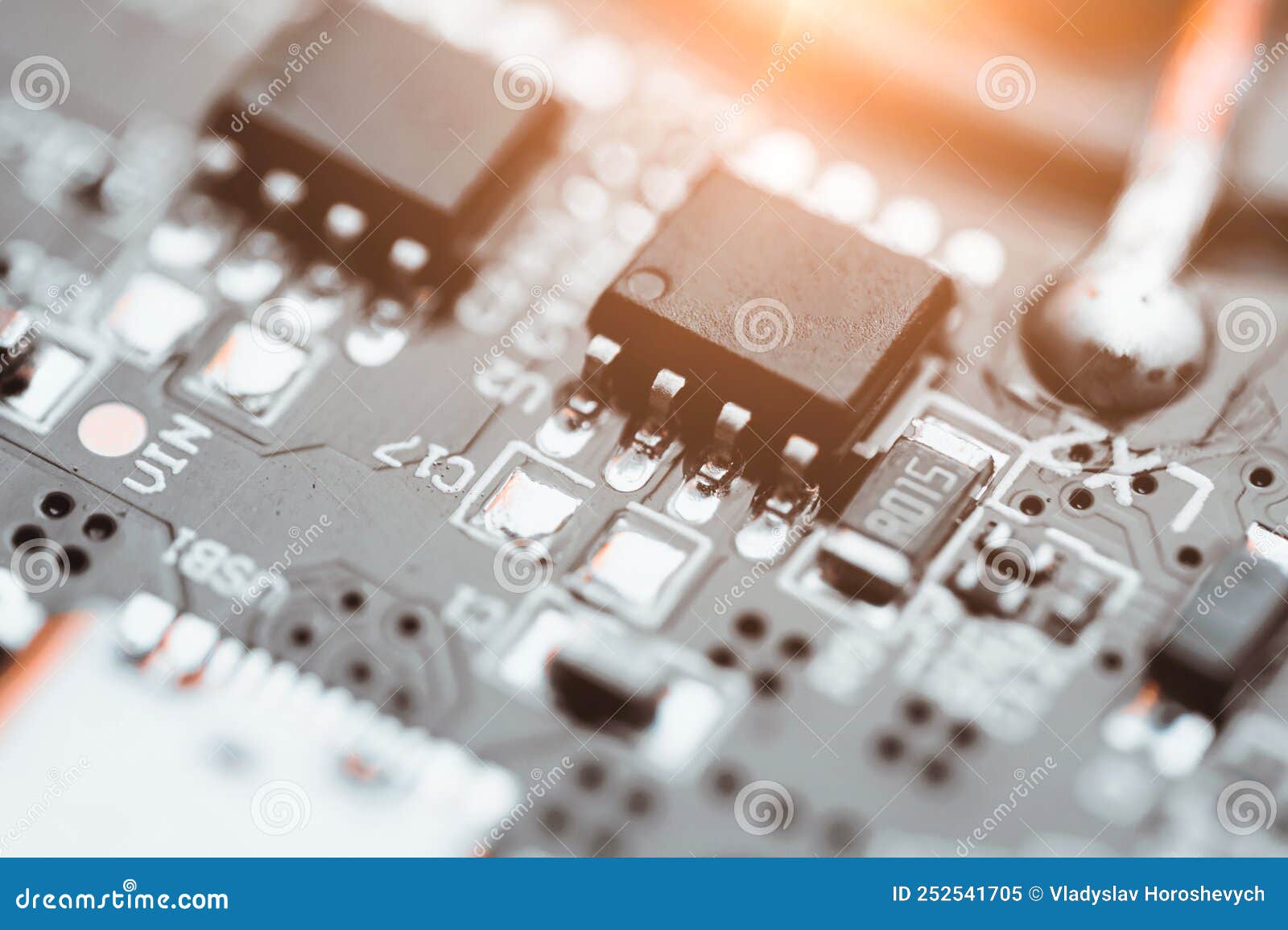 Electronic Circuit Board Close-up Illuminated by Bright Light Stock ...