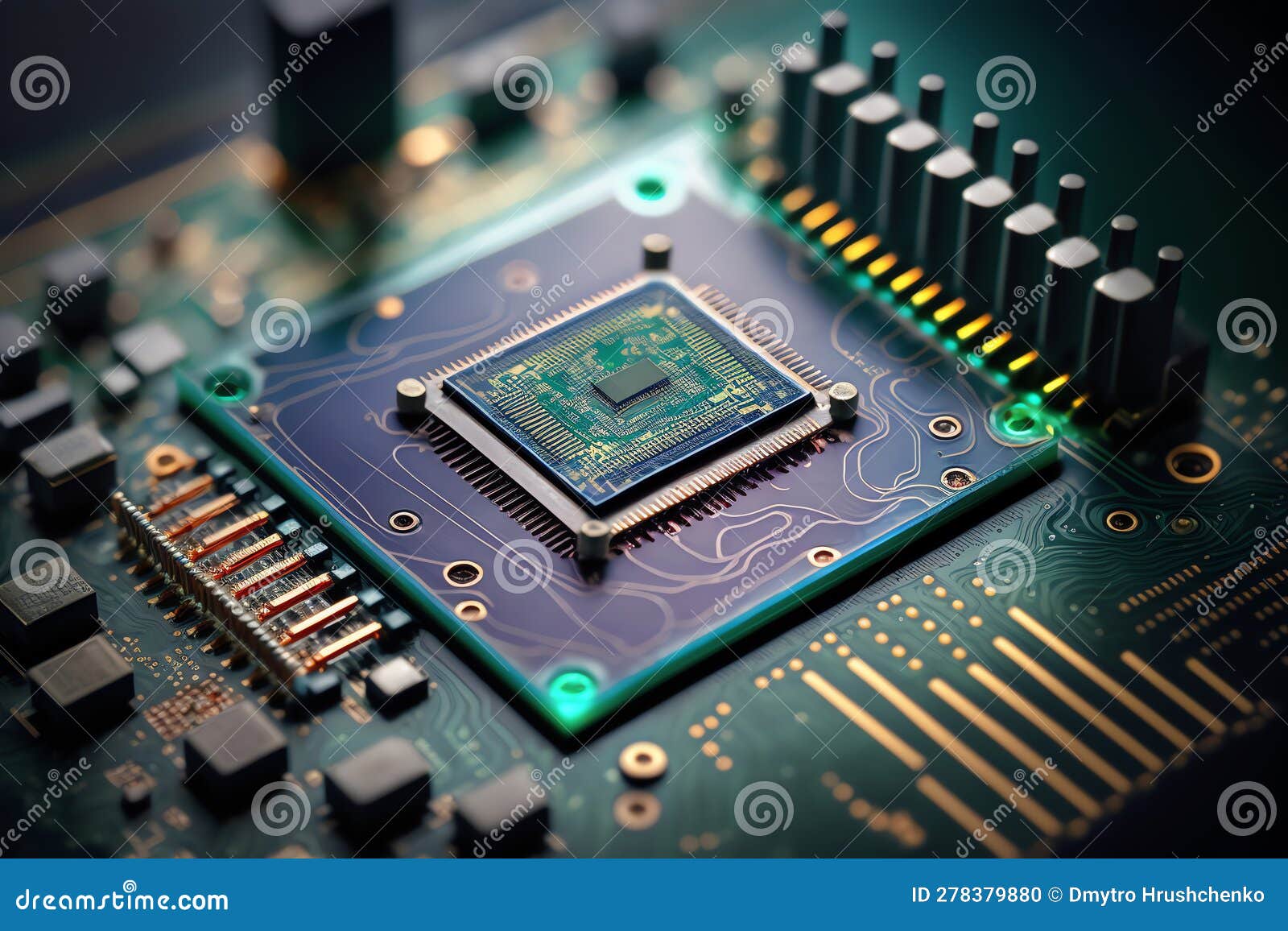 Electronic Circuit Board Close Up. Microchip in Macro. Futuristic Circuit Concept. Generative AI ...