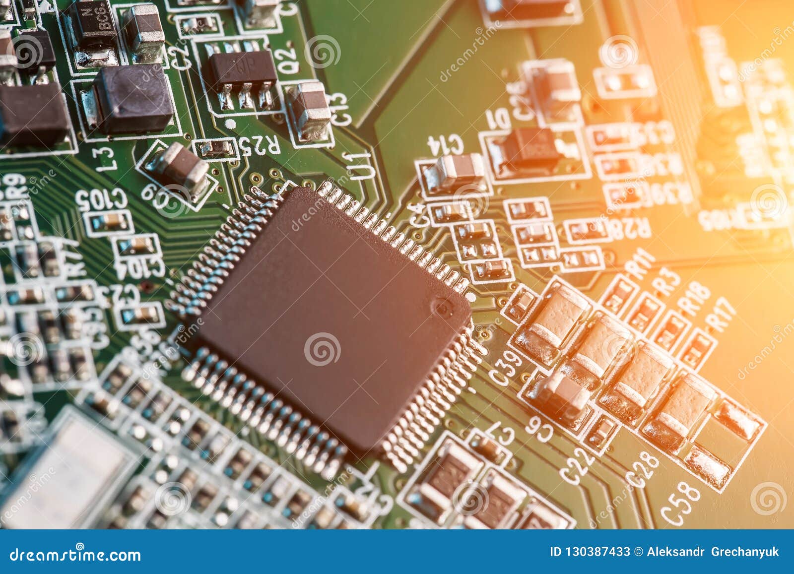 Electronic Circuit Board Close Up. Processor, Chips and Capacitors ...