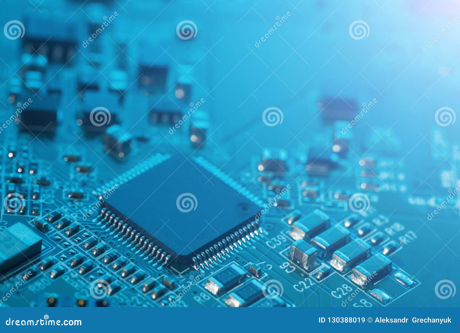 Electronic Circuit Board Close Up. Processor, Chips and Capacitors ...