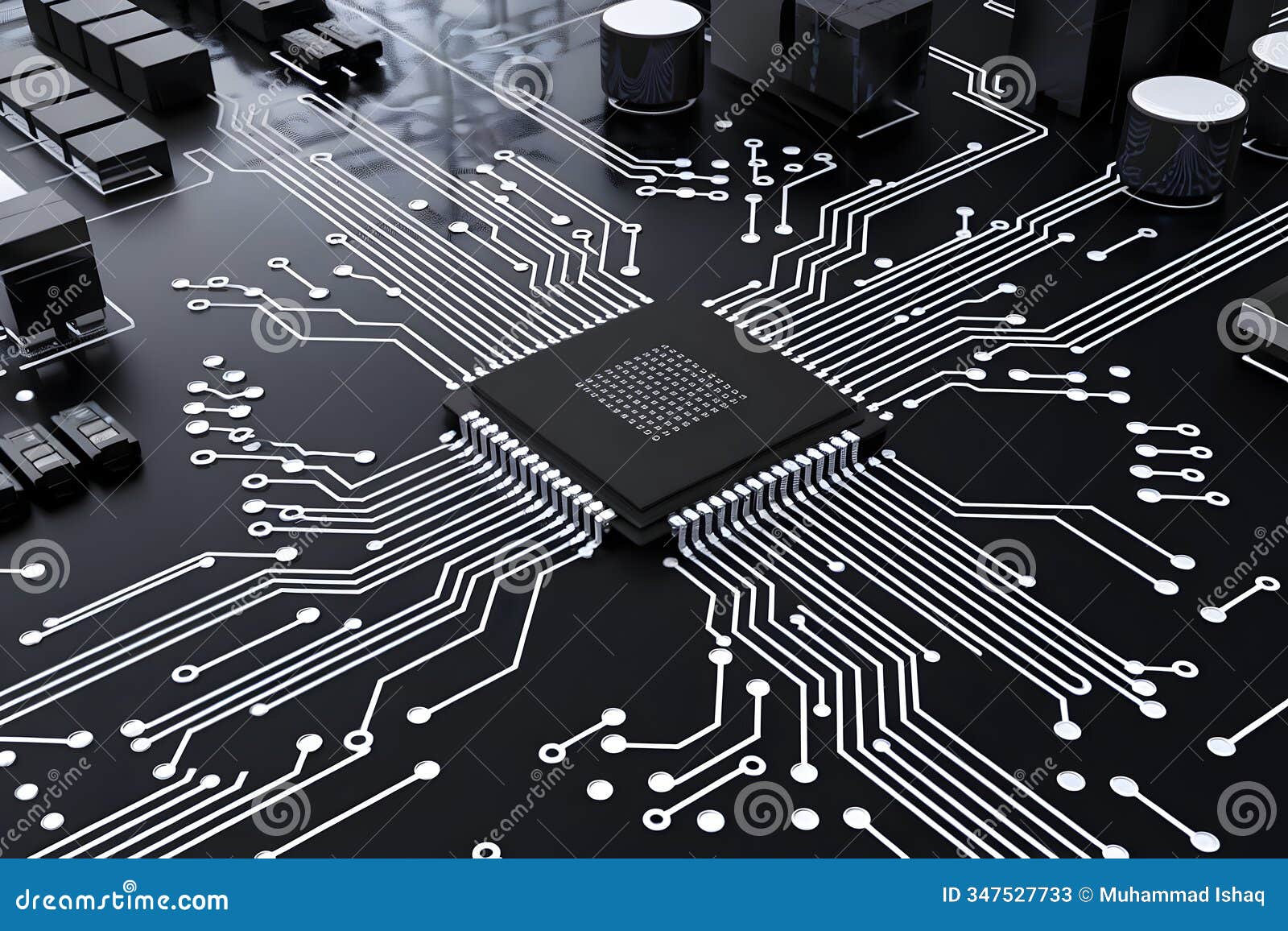 Electronic Circuit Board with CPU, Data Pathways, and Intricate ...