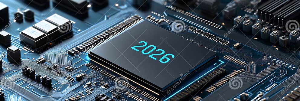 Electronic Circuit Board with CPU Displaying 2026 Concept of ...