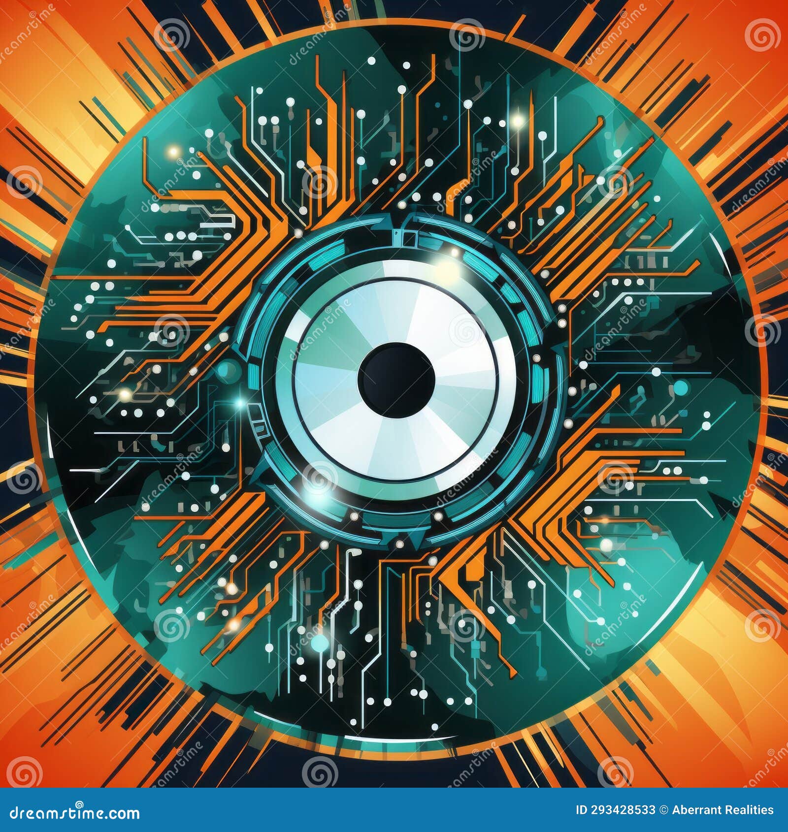 An Electronic Circuit Board with an Eye in the Center Stock ...