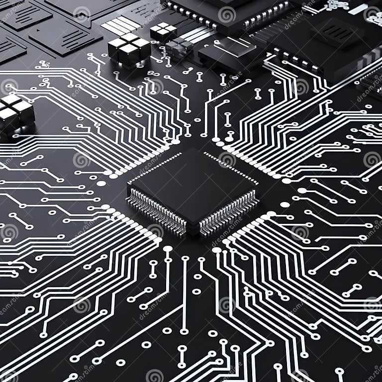 Electronic Circuit Board with CPU, Data Pathways, and Intricate ...