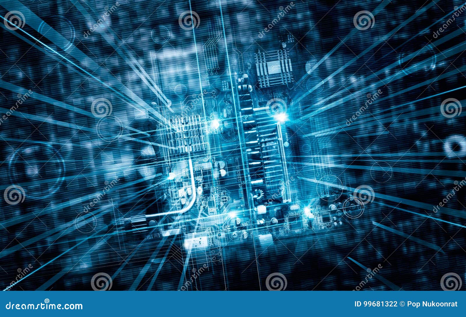Electronic Circuit Board in Futuristic Server Code Processing Stock ...