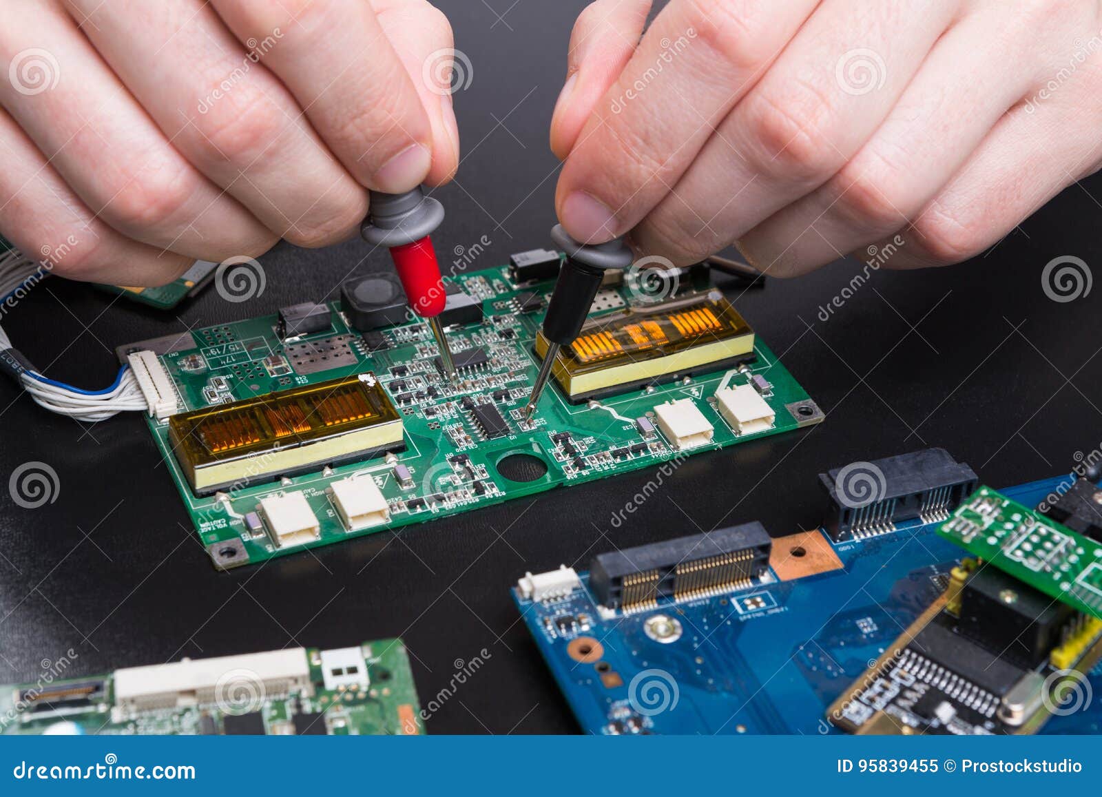 Electronic Circuit Board Inspecting Close Up Stock Image - Image of ...