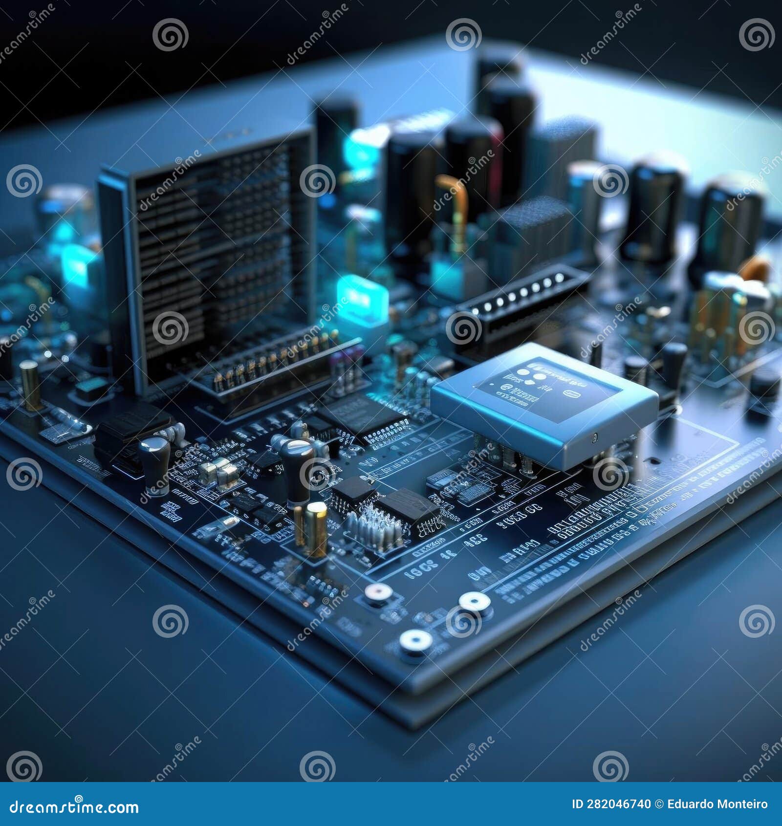 Electronic Circuit Board with Microchips and Electronic Components ...