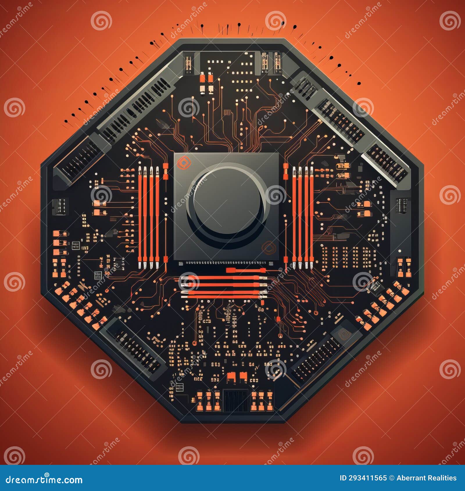 An Electronic Circuit Board on an Orange Background Stock Illustration ...