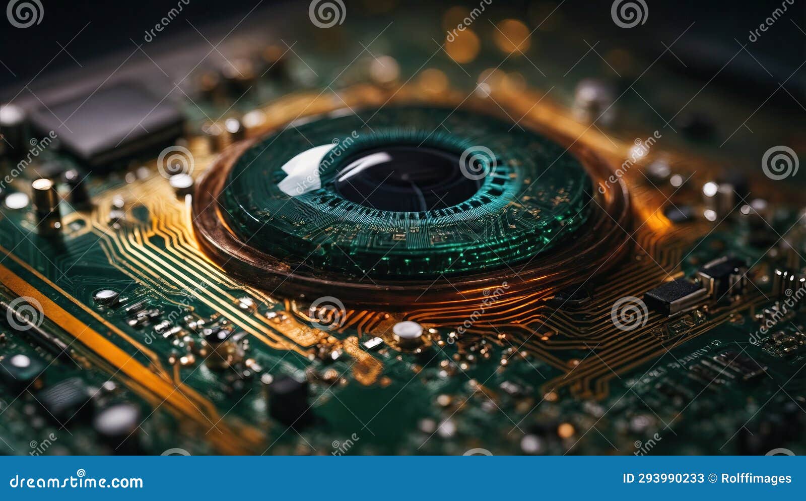 Electronic Circuit Board Overlay in the Pupil of Eye Stock Illustration ...