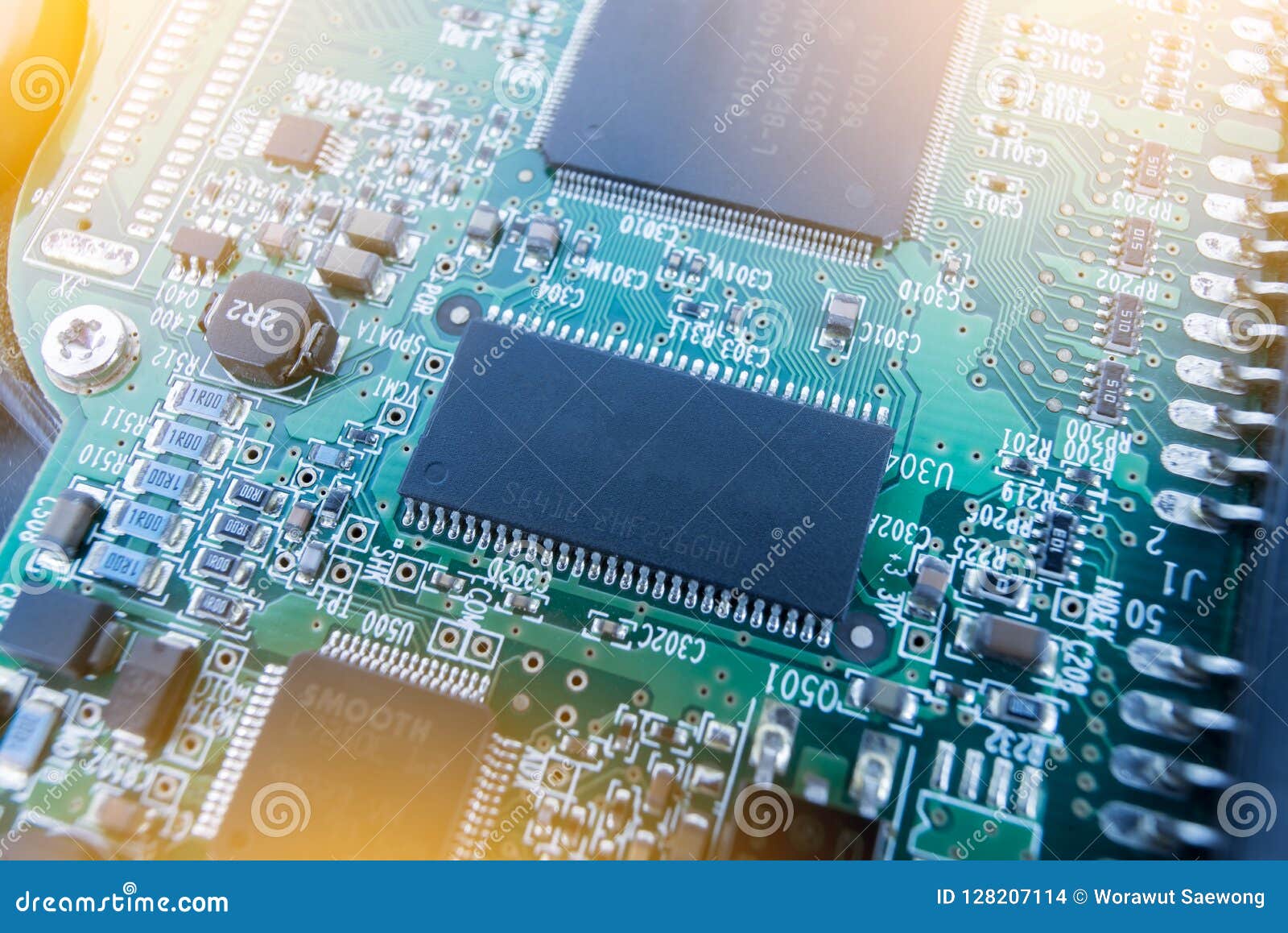Electronic Circuit Board with Processor, Close Up. Stock Photo - Image ...