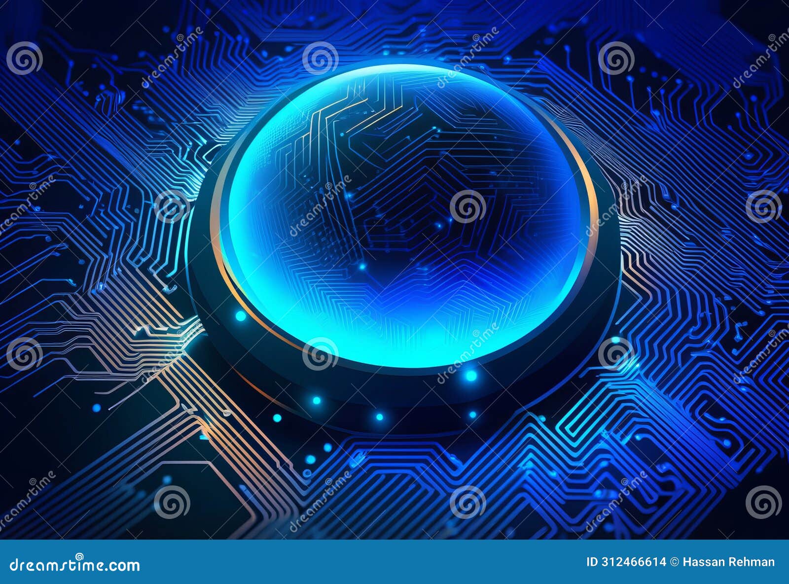 Electronic Circuit Board in Sphere Shield. Blue Technology Network ...