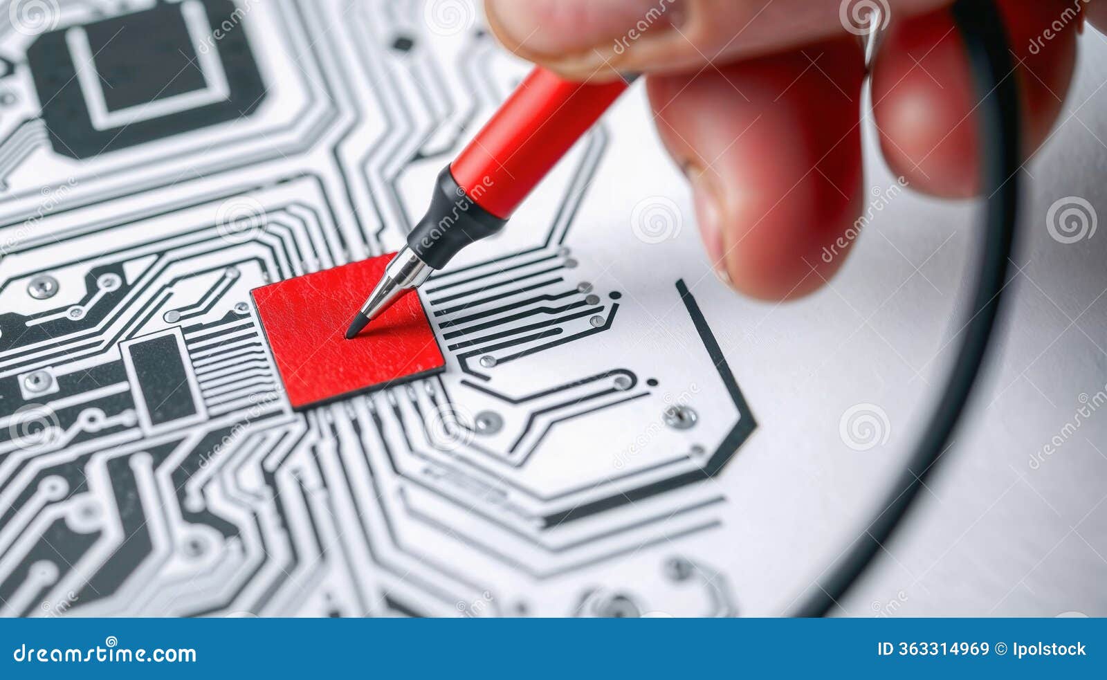 Electronic Circuit Board Testing with Multimeter Probe on LED Component ...