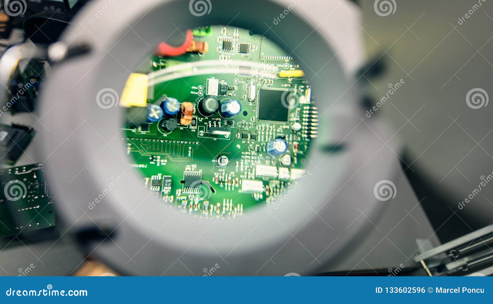 Electronic Circuit Board Under Magnifying Glass Stock Photo - Image of ...