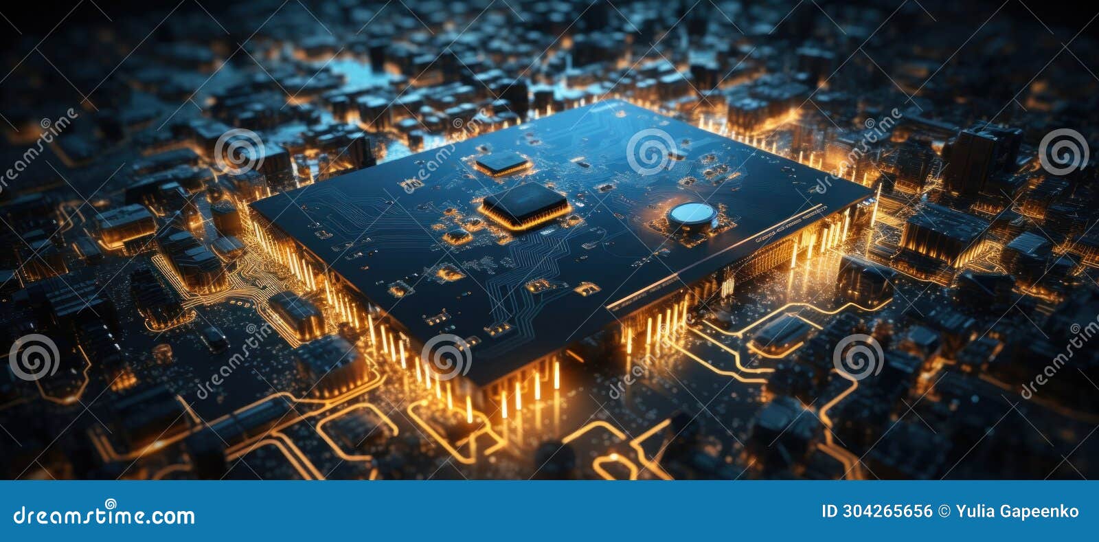 Electronic Circuit Board with a World Map in the Dark Stock Photo ...