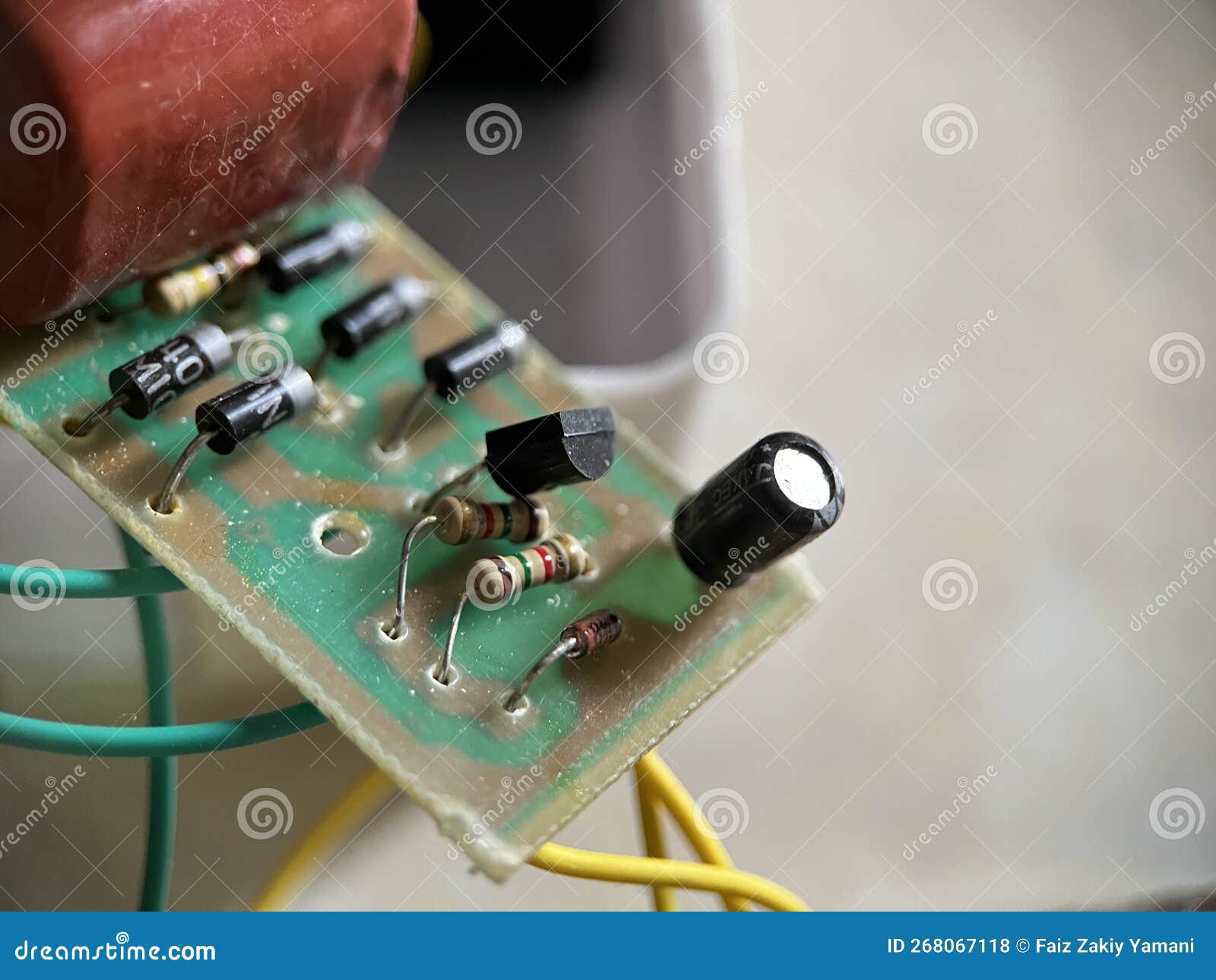 Electronic Circuit with Cable and Resistor on Blurred Background Stock ...