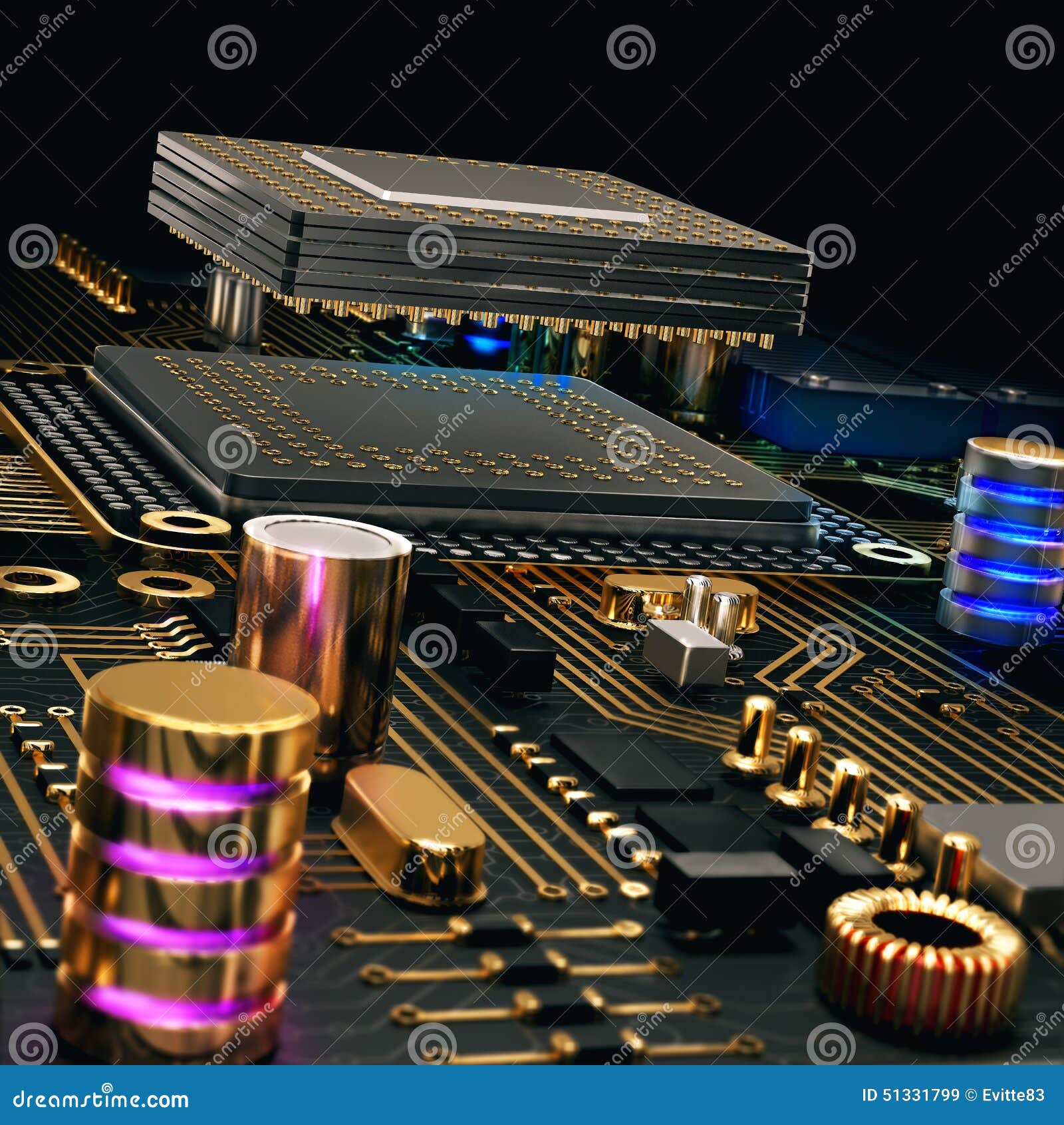 Electronic Circuit Chip on PC Board Stock Illustration - Illustration ...