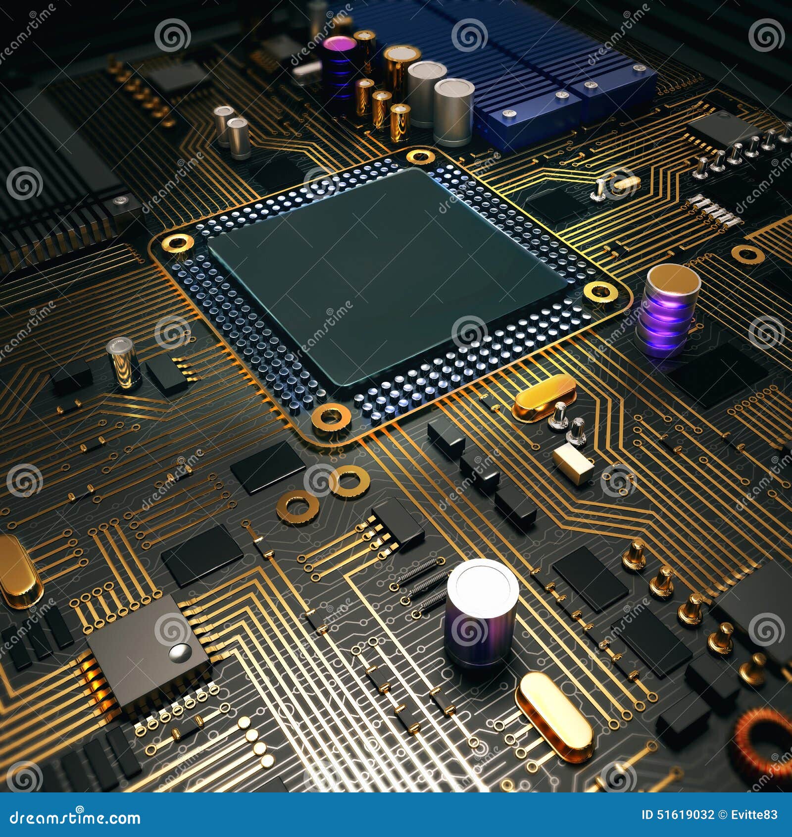 Electronic Circuit Chip on PC Board Stock Illustration - Illustration ...