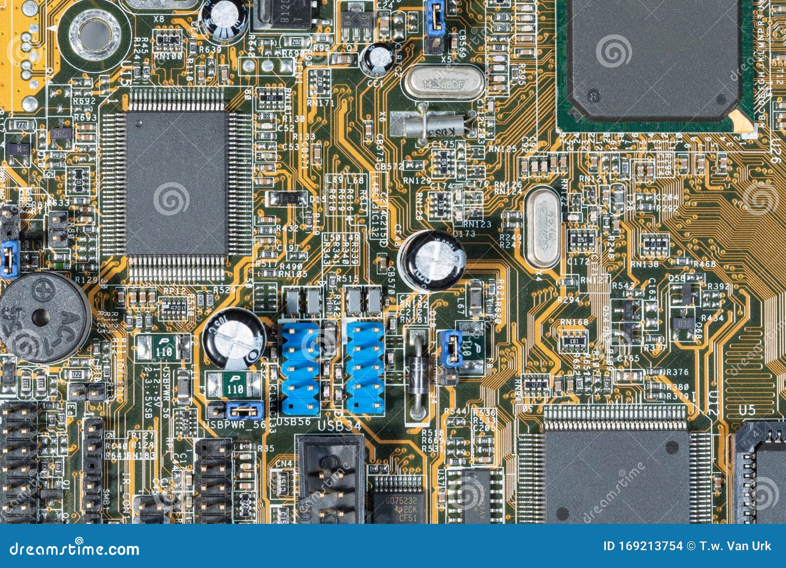 Electronic Circuit and Chips Details at Computer Mainboard Stock Photo ...