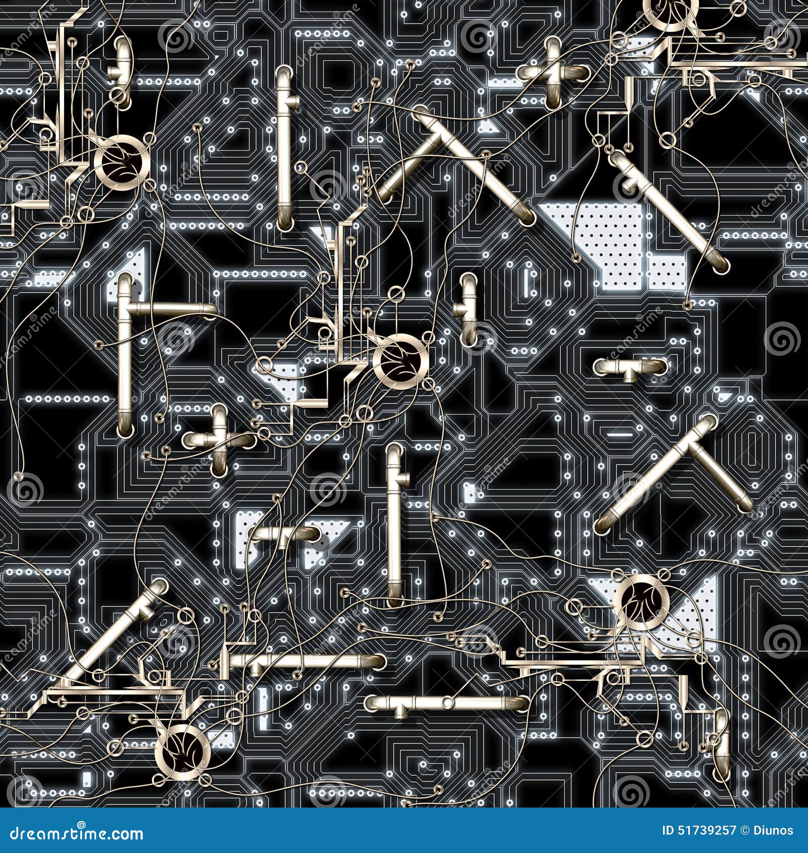 Electronic Circuit with Metal Pipes Stock Illustration - Illustration ...