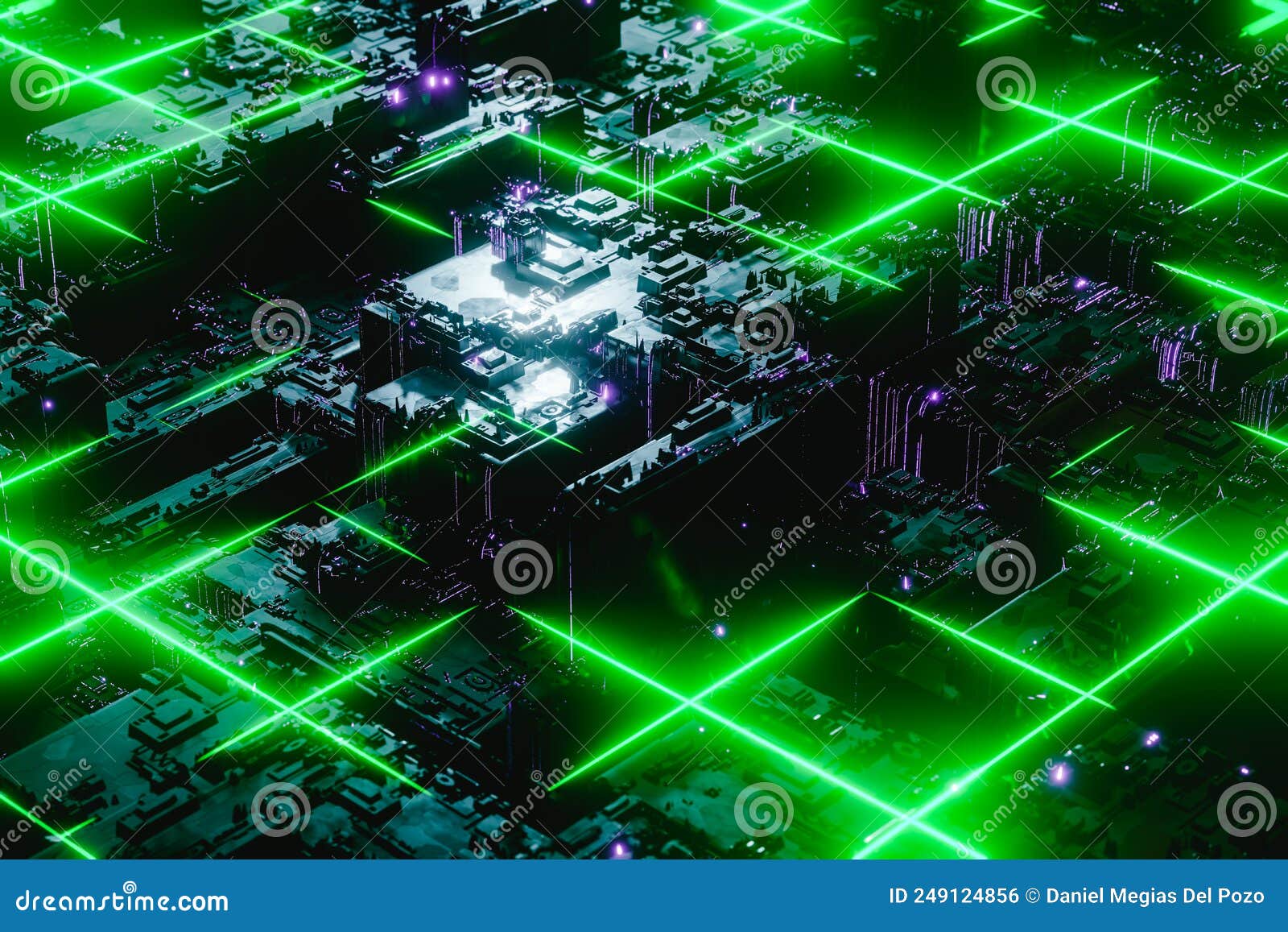 Electronic Circuit Motherboard with Glowing Flowing Lights. 3d Render ...