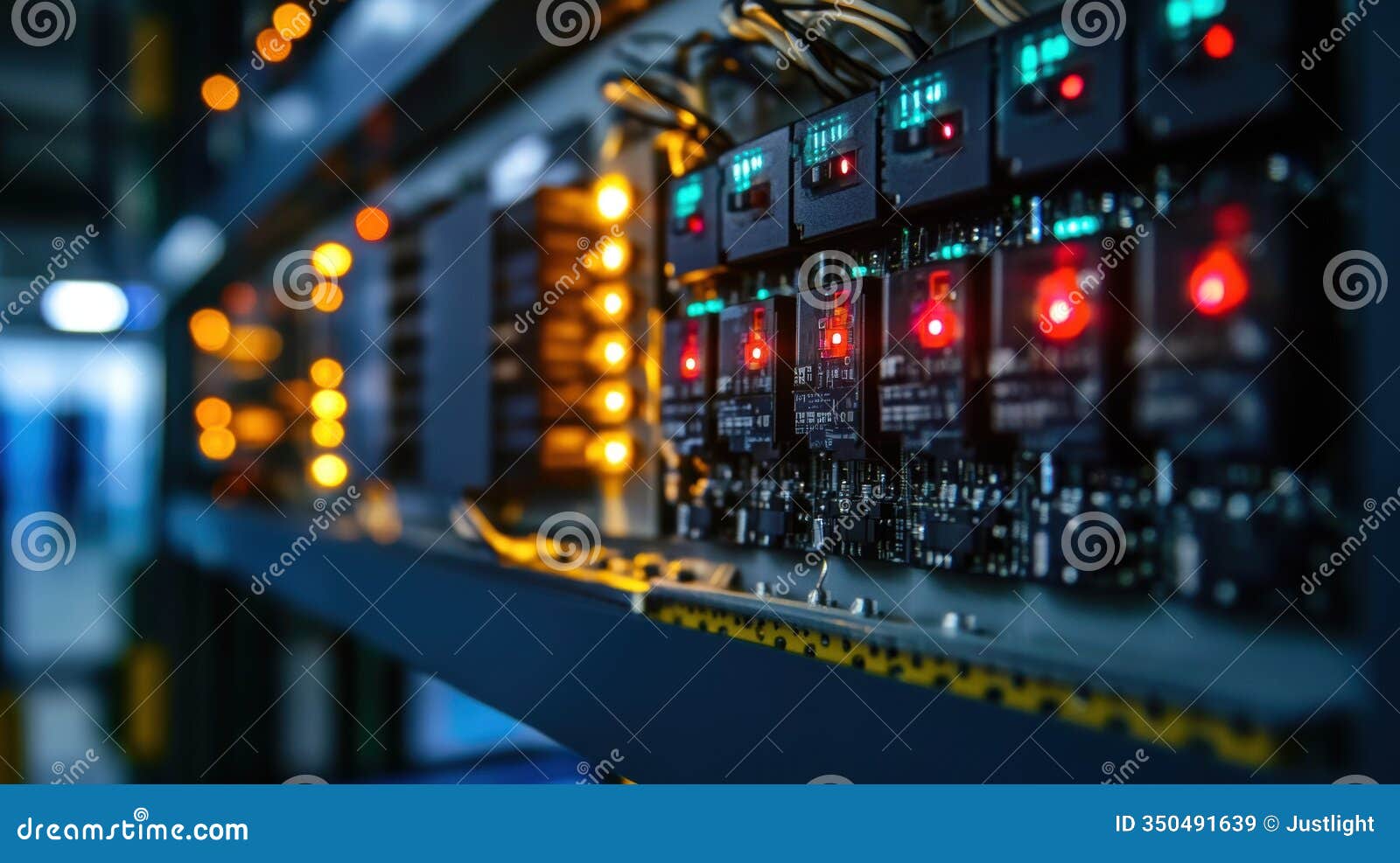 An Electronic Circuit Panel with Flashing Indicator Lights Showing ...