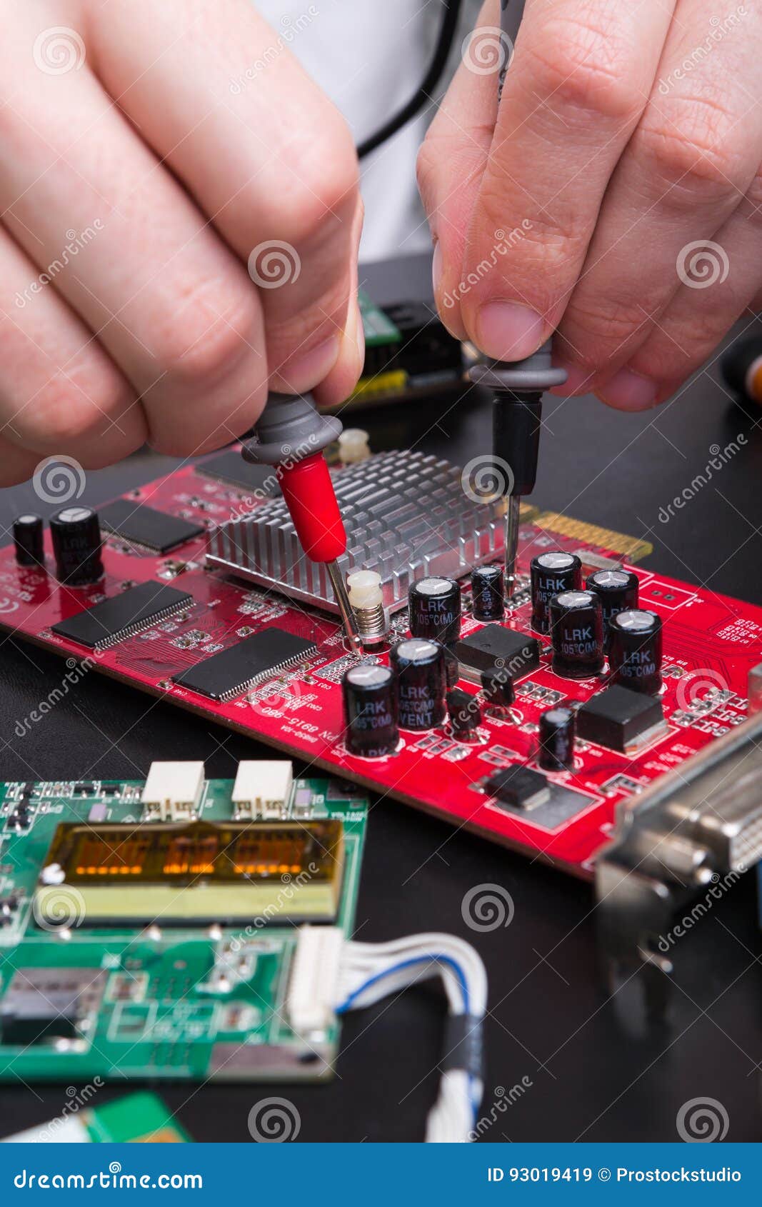 Electronic Circuit Red Board Inspecting Close Up Stock Image - Image of ...