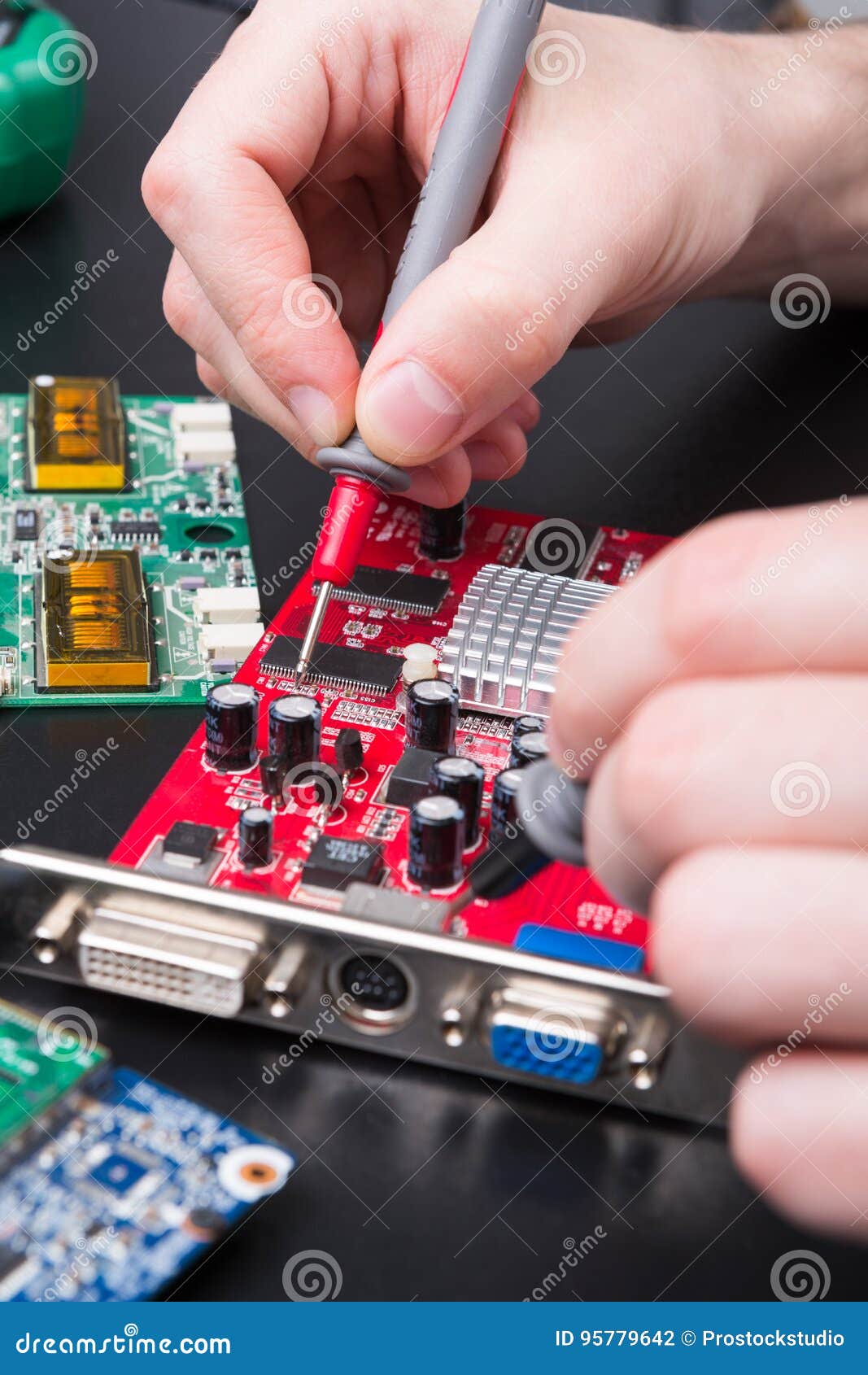 Electronic Circuit Red Board Inspecting Close Up Stock Photo - Image of ...