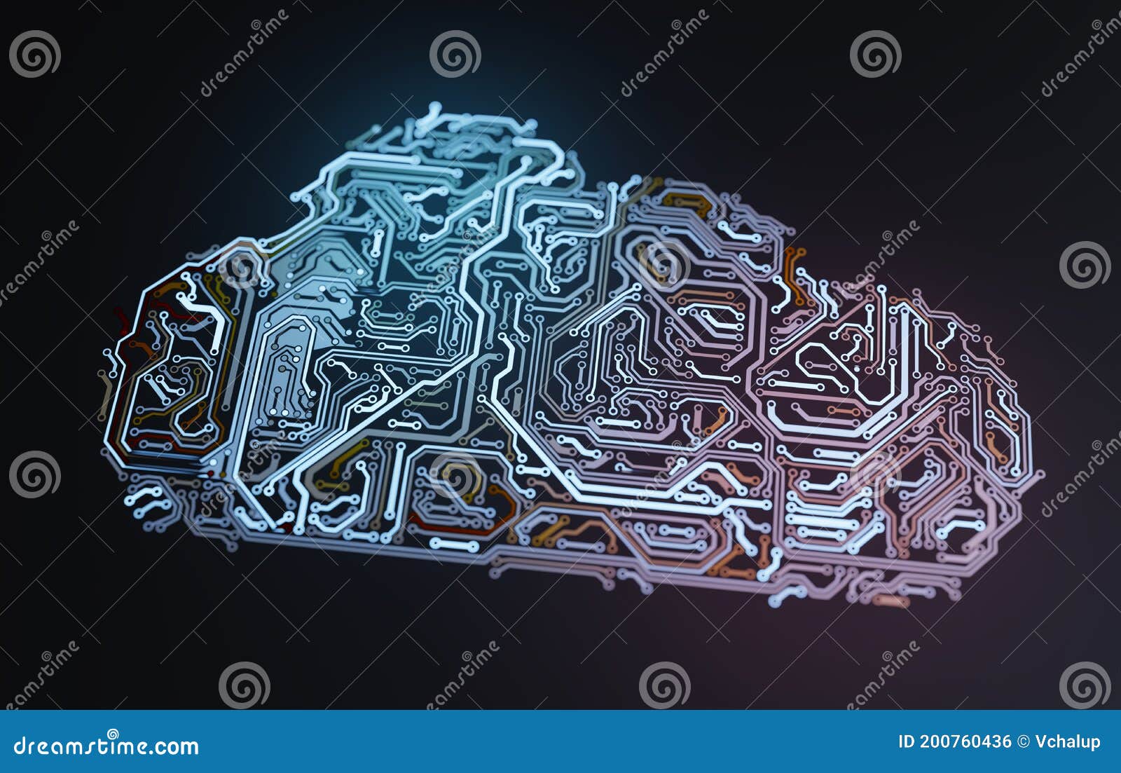 Electronic Circuit in Shape of Cloud. Network and Storage Concept. 3D ...