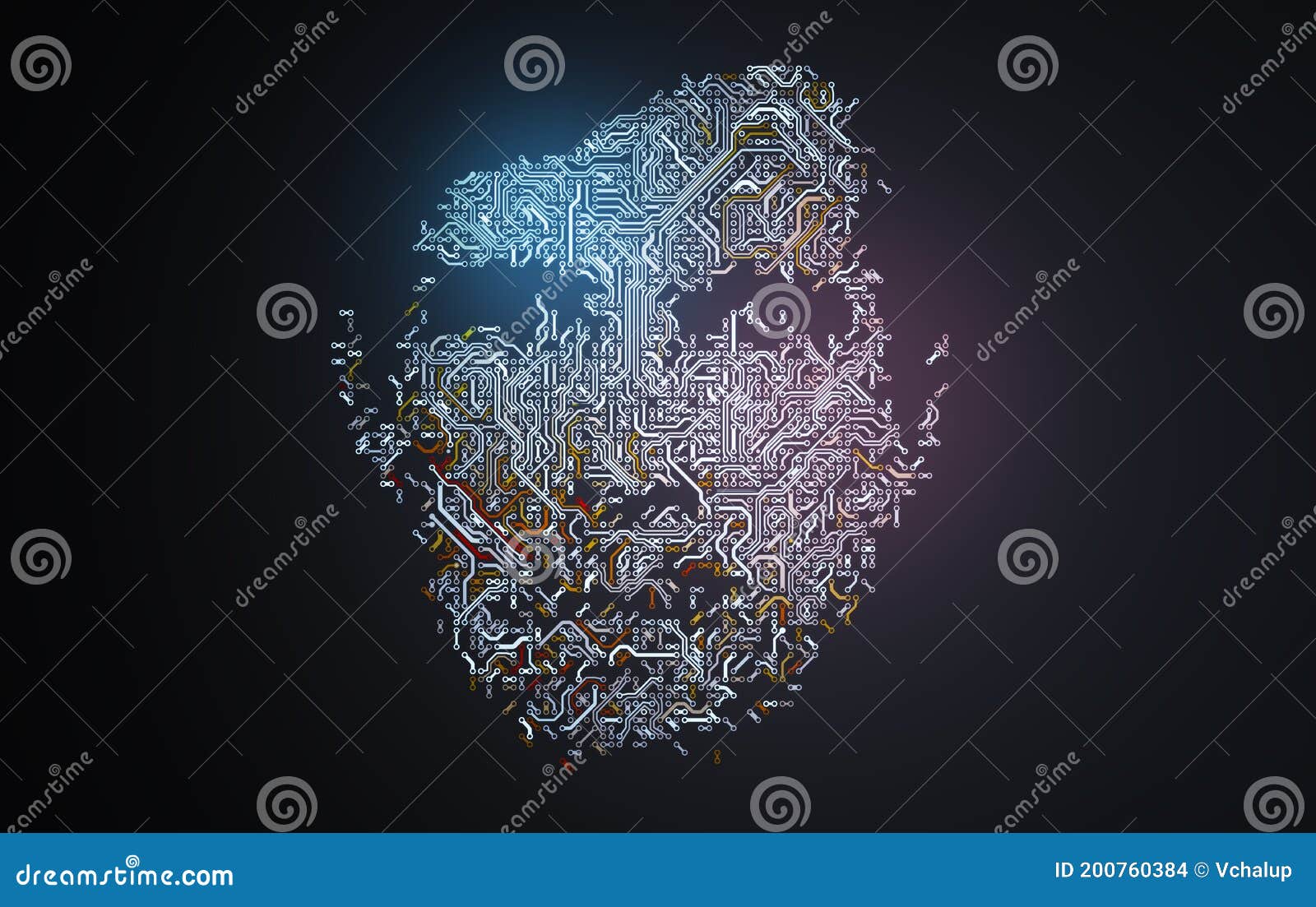 Electronic Circuit in Shape of a Human Face. Artificial Intelligence ...